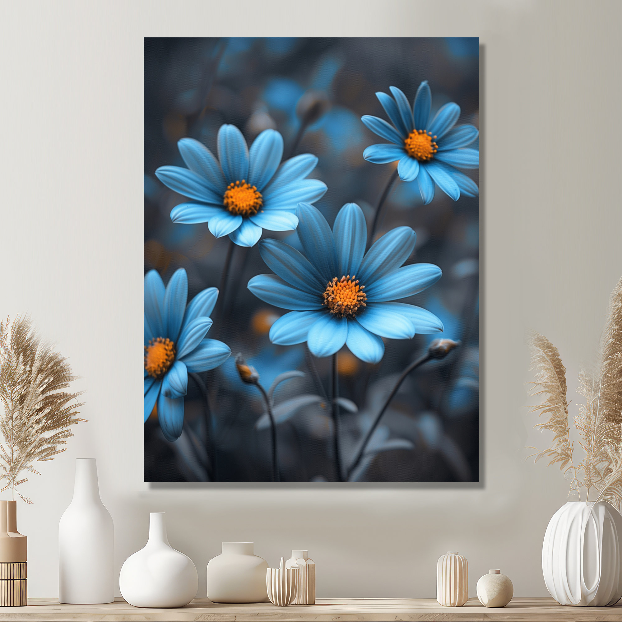 Red Barrel Studio® Monochrome Blue And Grey Daisies Foggy Photo II ...