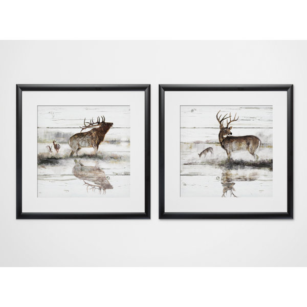 Union Rustic Rustic Misty Elk Framed On Paper 2 Pieces Print & Reviews ...