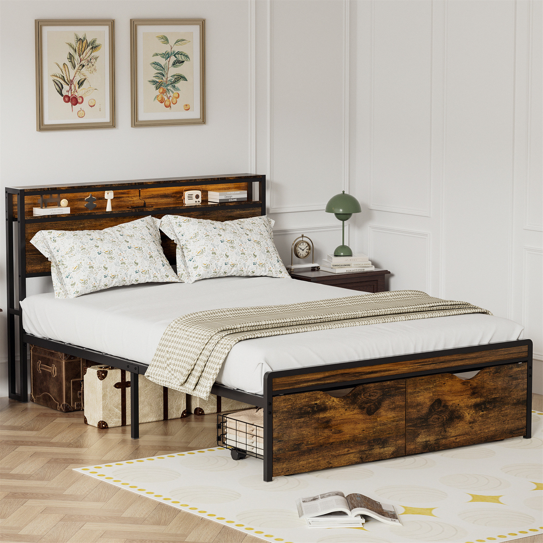 Orren Ellis Versatile Bed Frame with Drawer and Noise-Free Support for ...