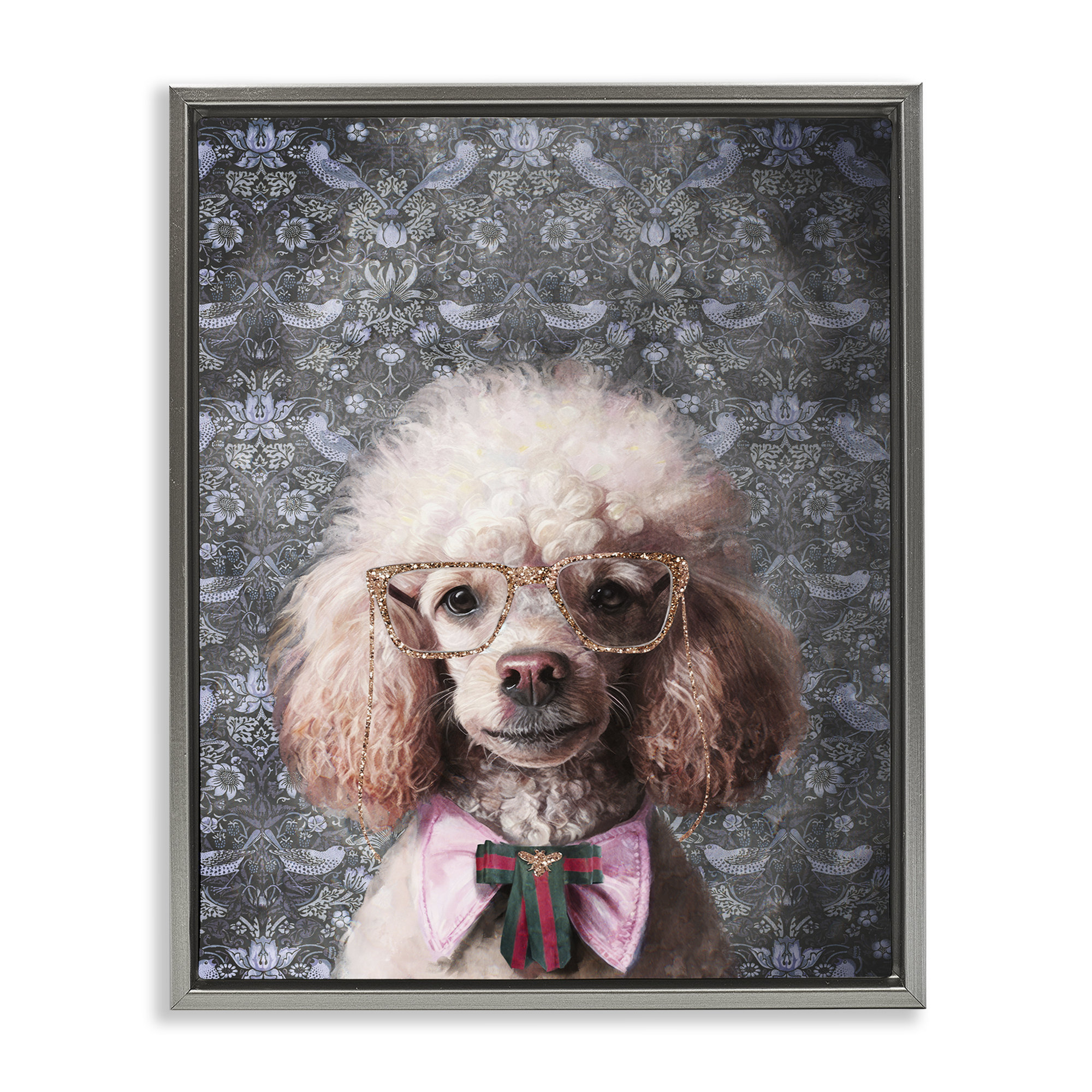 Lark Manor™ Glam Poodle on Florals Framed Floater Canvas Wall Art by ...