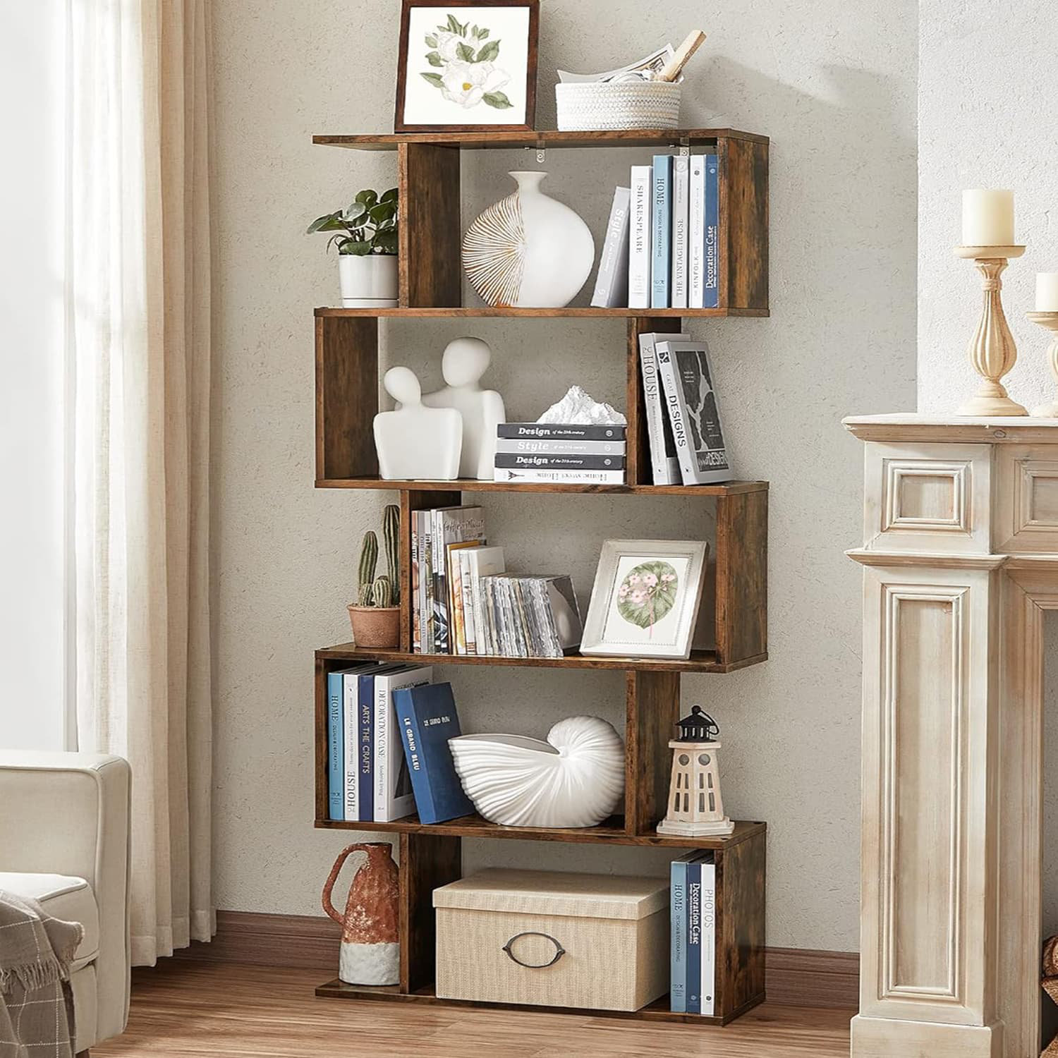 Gracie Oaks Standing Bookcase, 5-Layer Bookcase, Display Shelf ...