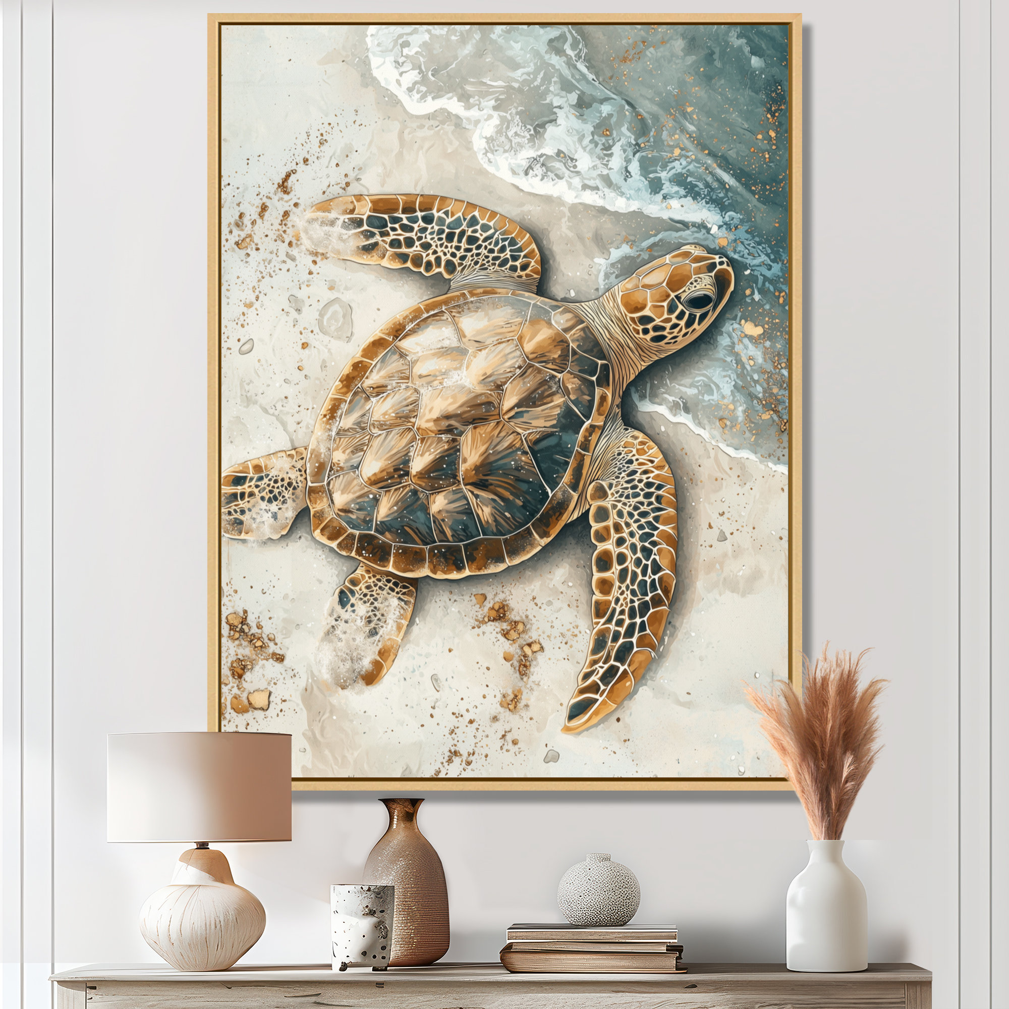 Bay Isle Home™ Cohner Golden Turtle Trails On The Beach I - Turtle Wall Art | Wayfair