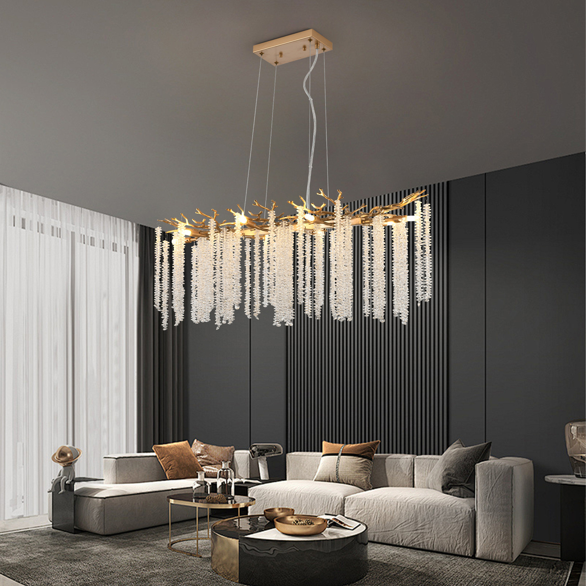 House of Hampton® 39-inch Modern Golden Pendant Light with Cascading ...
