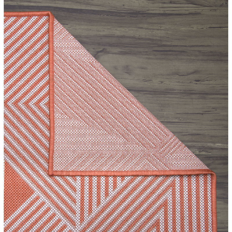 Wade Logan® Geometric Orange/Ivory Indoor / Outdoor Area Rug & Reviews ...