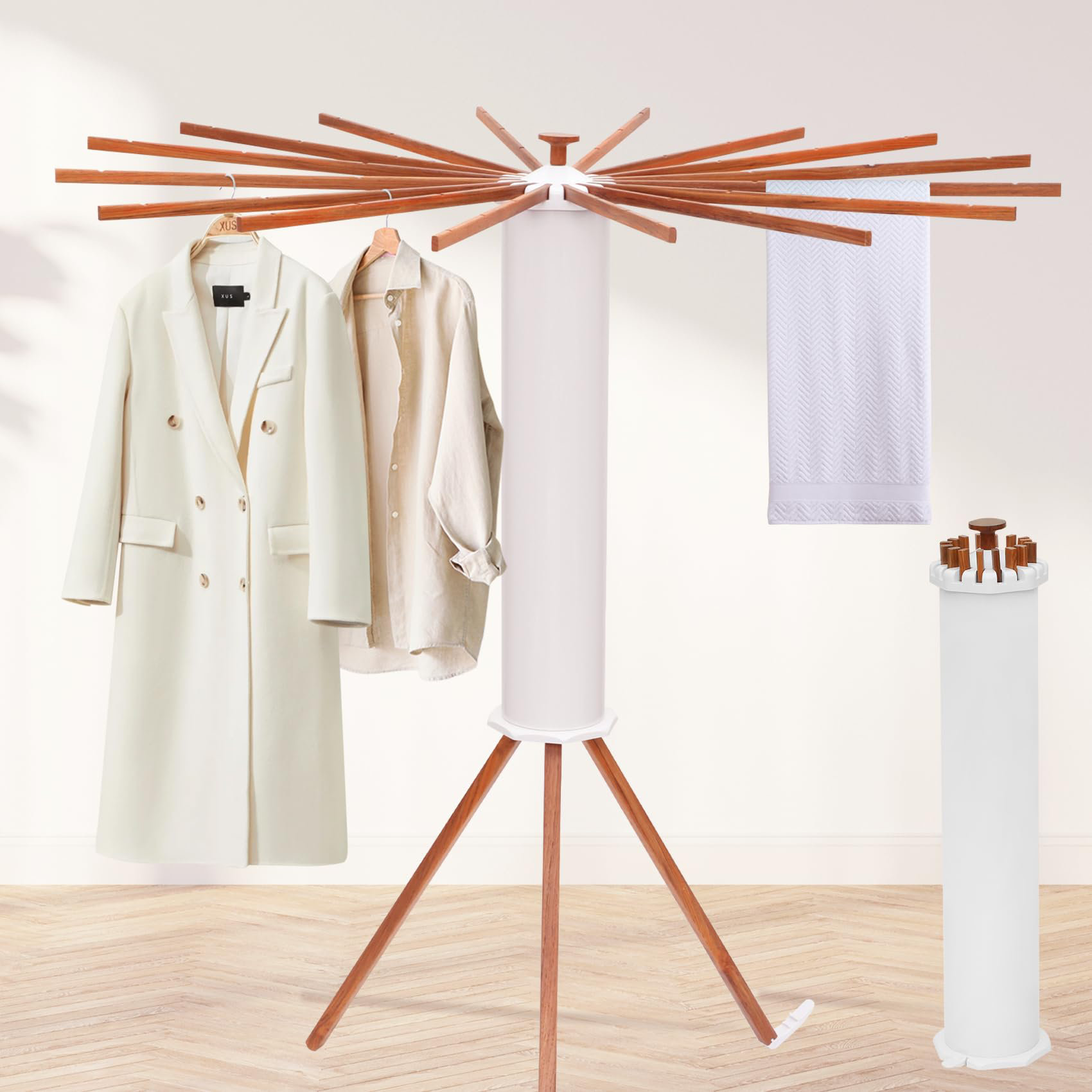 Rebrilliant Portable Teak Tripod Clothes Drying Rack, Foldable Space ...