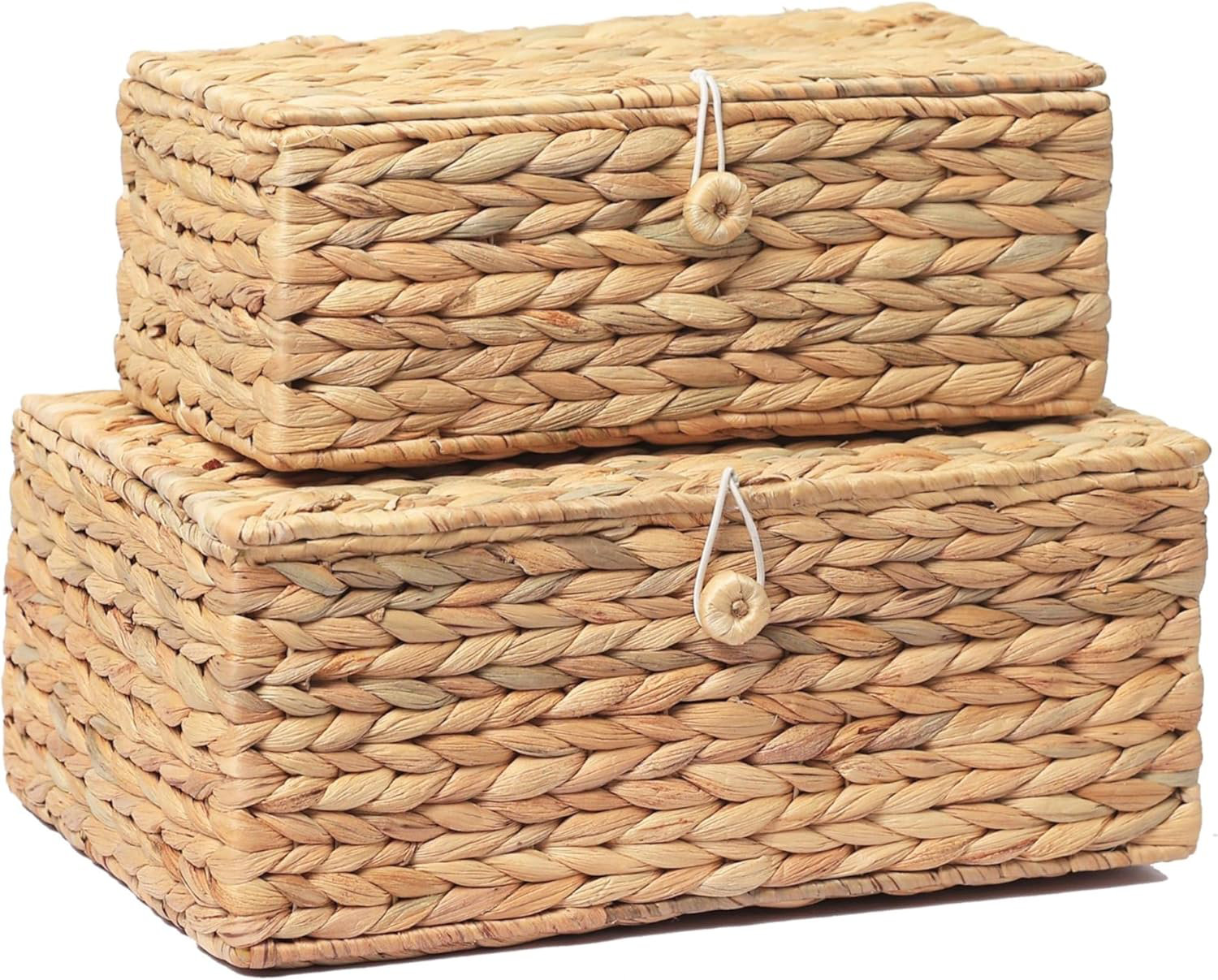 Gracie Oaks 2 Rectangular Wicker Storage Bins With Lid, Rattan Basket ...