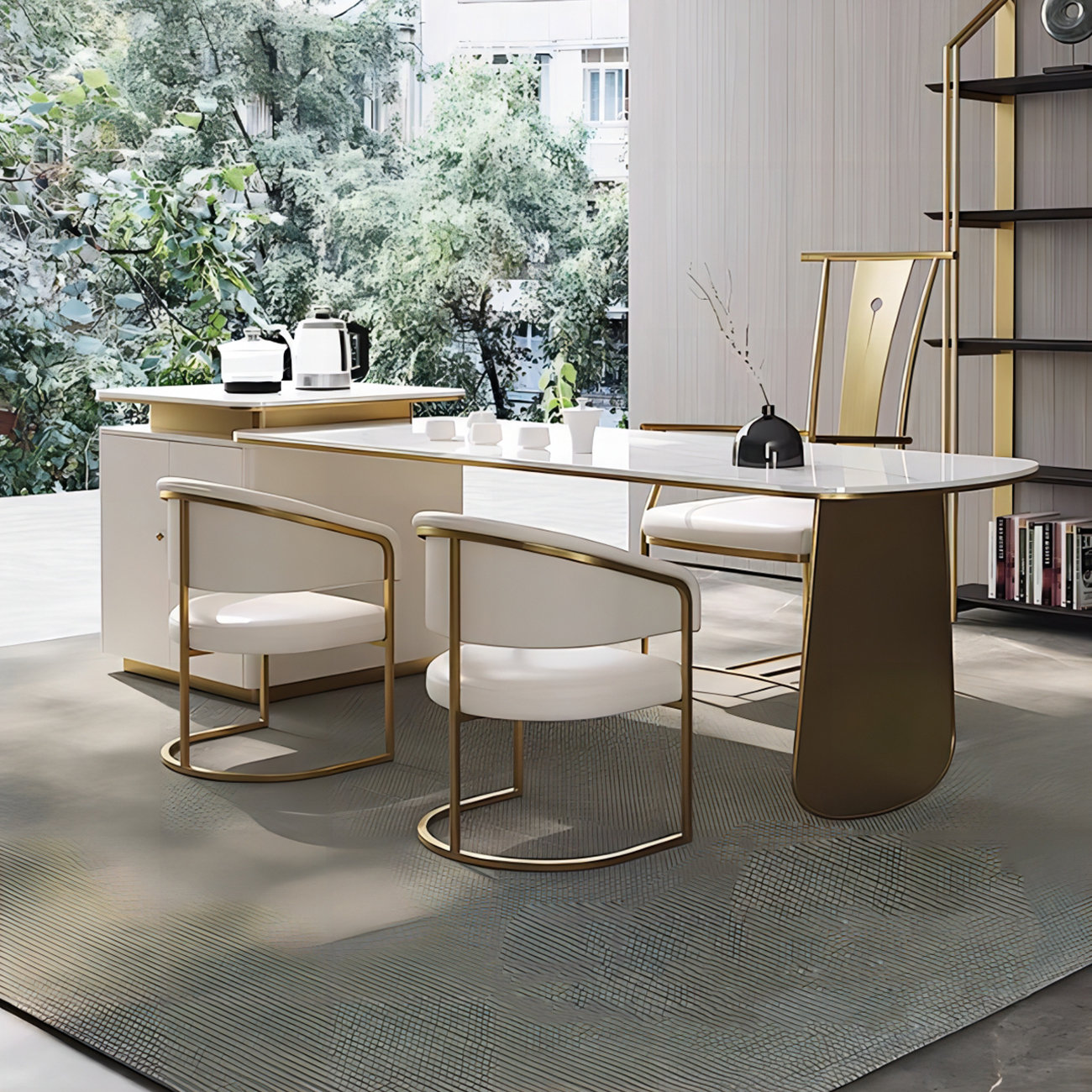 DECADANZ Rectangle Sintered Stone Credenza Tea Desk | Wayfair