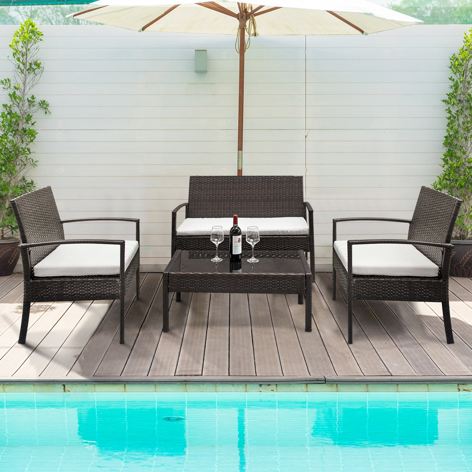 Ebern Designs Patio 4-Piece All Weather Wicker Conversation Set With ...