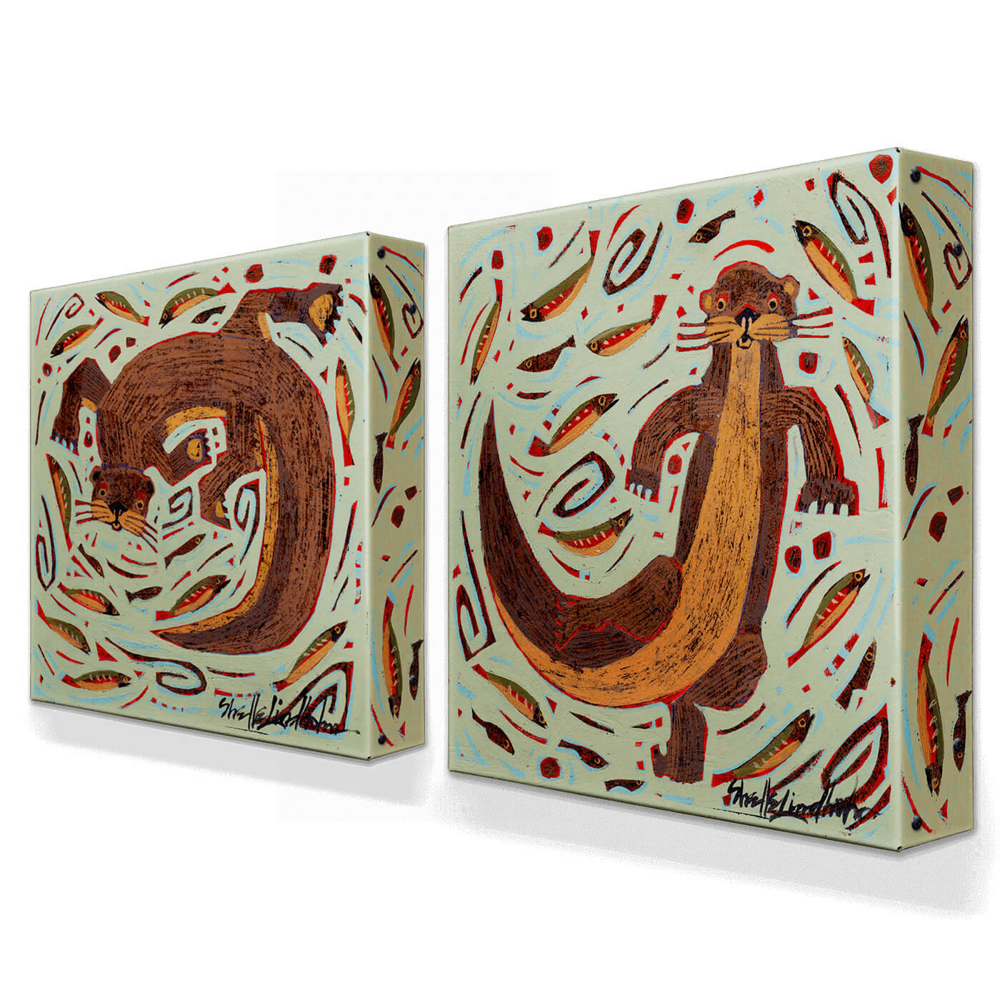 Red Barrel Studio® Otter Antics - Unframed Metal Box Art Set | Wayfair