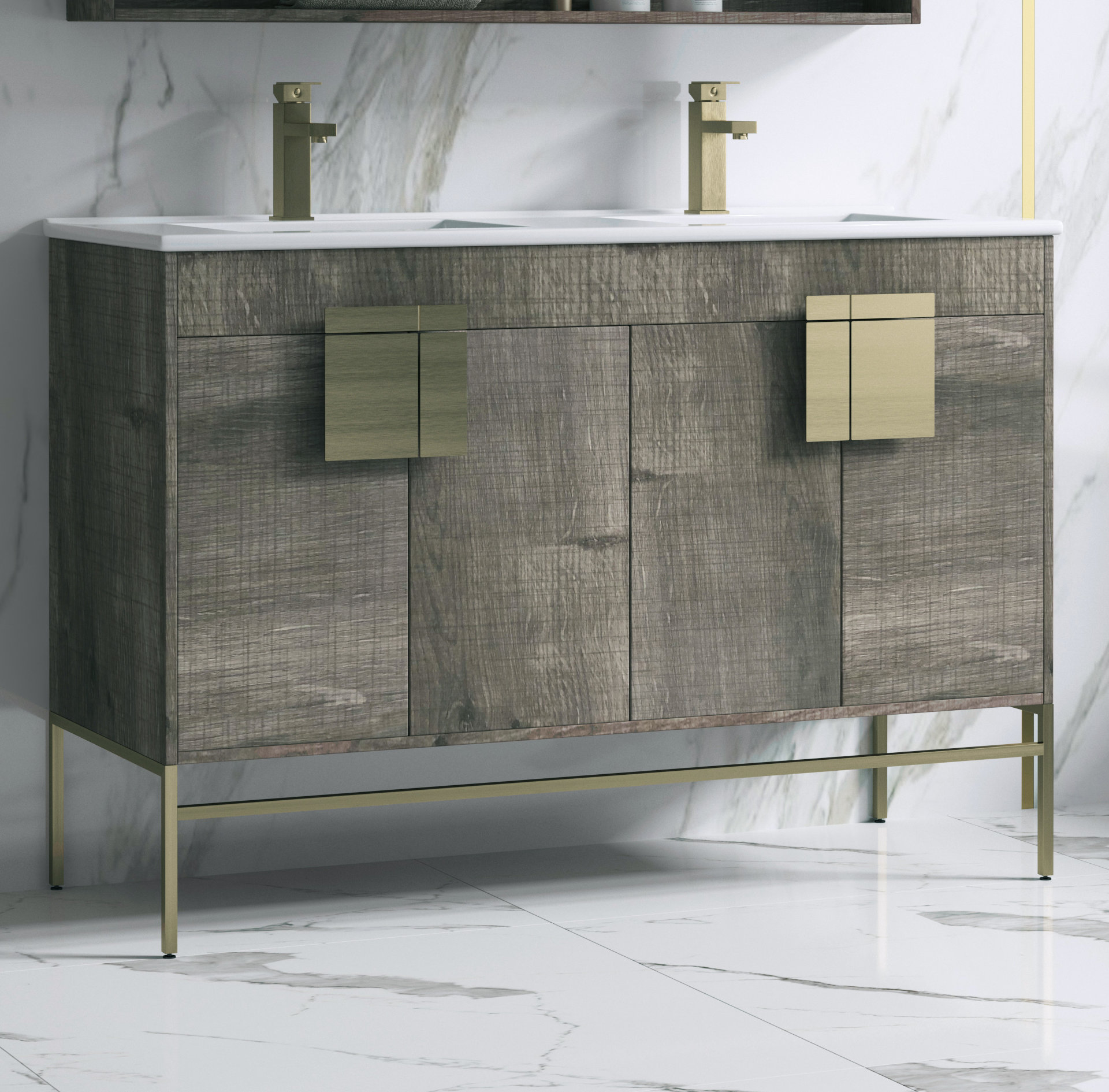 Everly Quinn Bulanka 48" Double Sink Vanity Plaid Grey Oak Finish ...