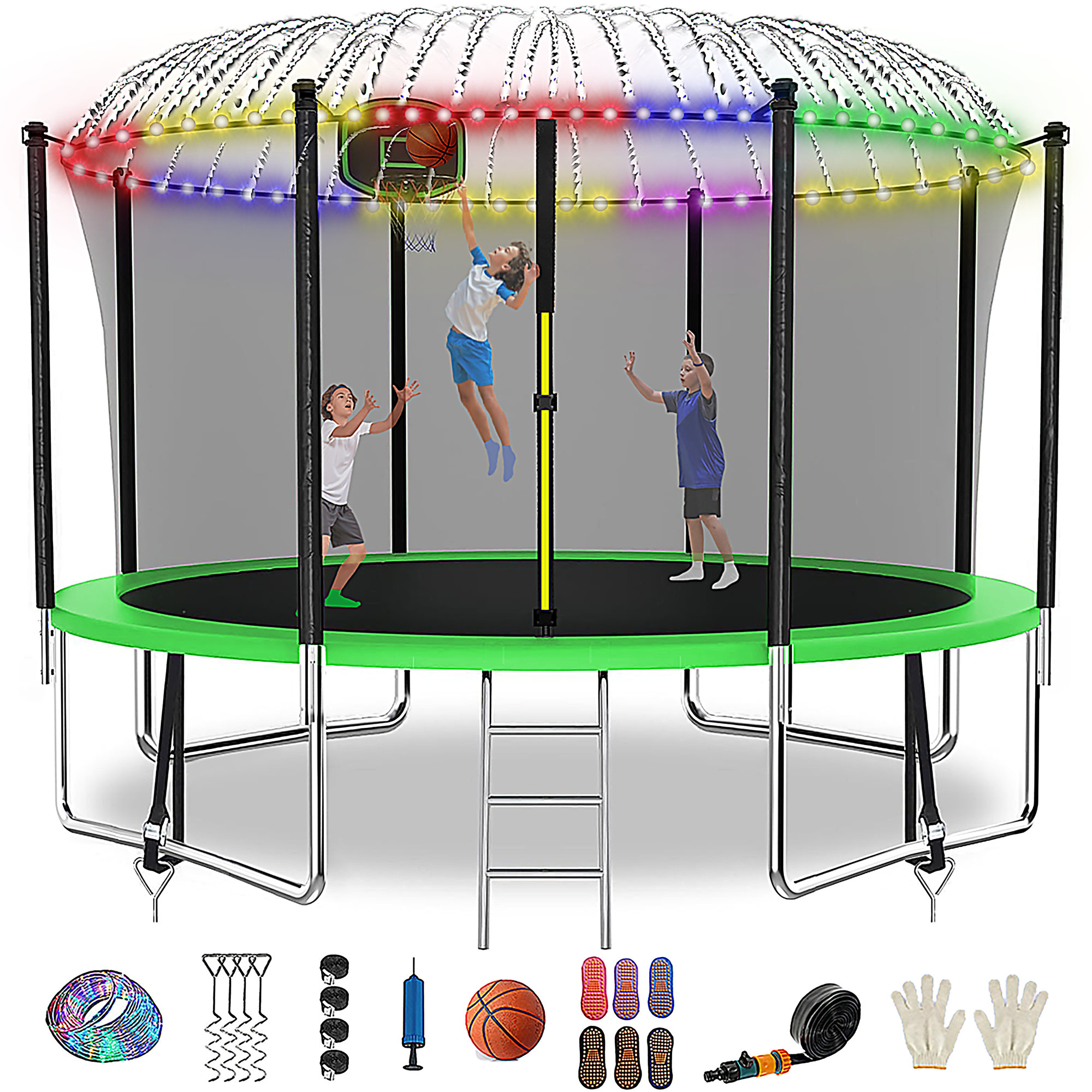 Famispick 14FT Round Backyard Outdoor Trampoline with Safety Enclosure ...