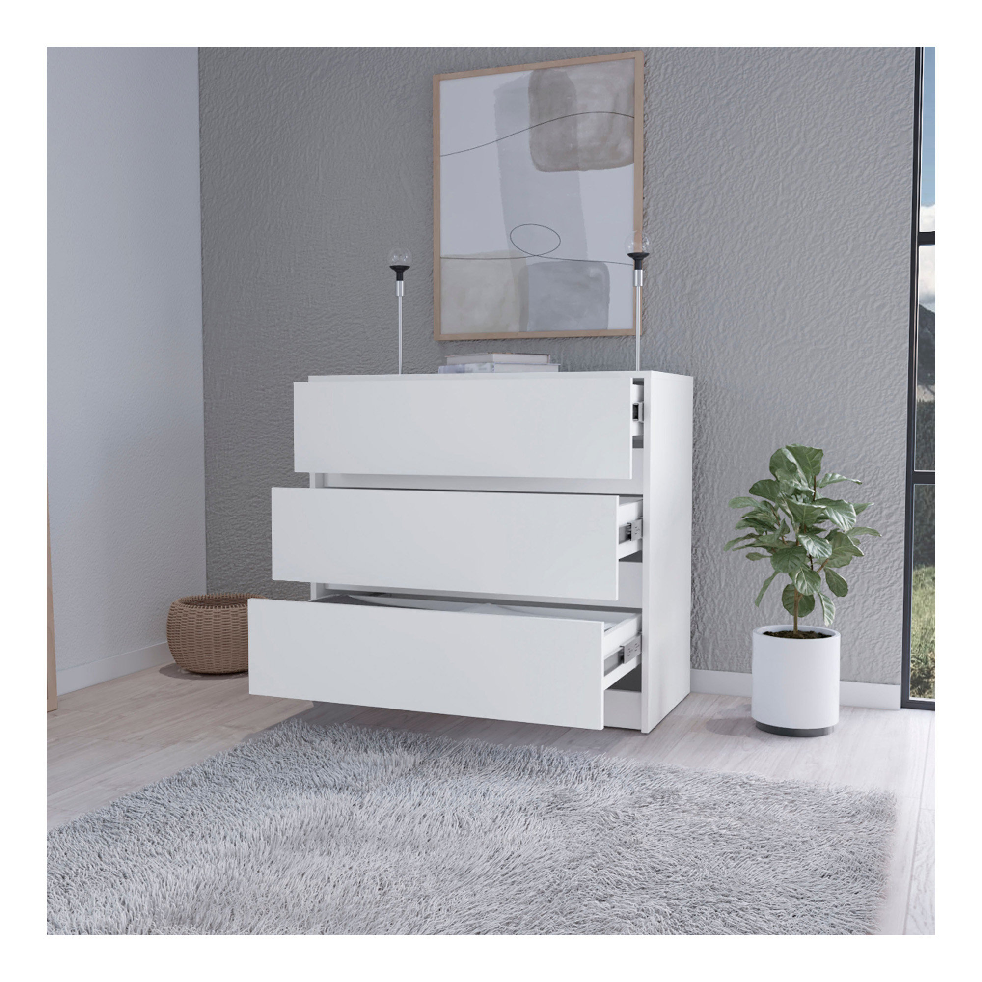 Ivy Bronx Avra 3 Drawer Dresser, Manufactured Wood Top and Front Chest ...