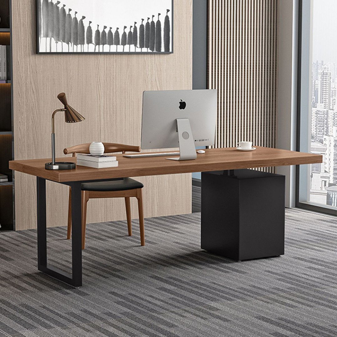 Flexy Infotech 70.87" Brown+Black Rectangular Solid Wood+Iron desks ...