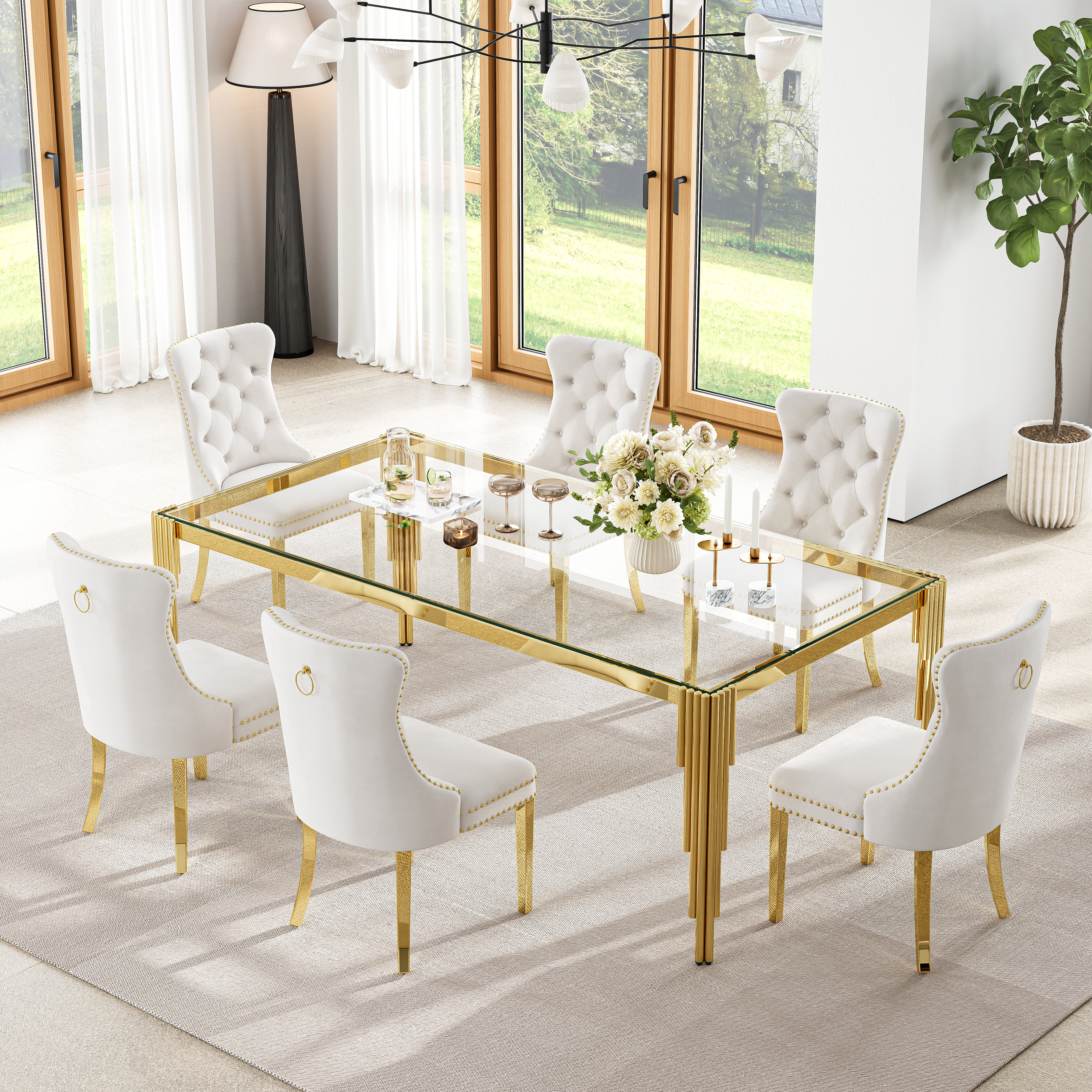 Mercer41 Modern Rectangular Glass Dining Table, Tempered Glass Top ...