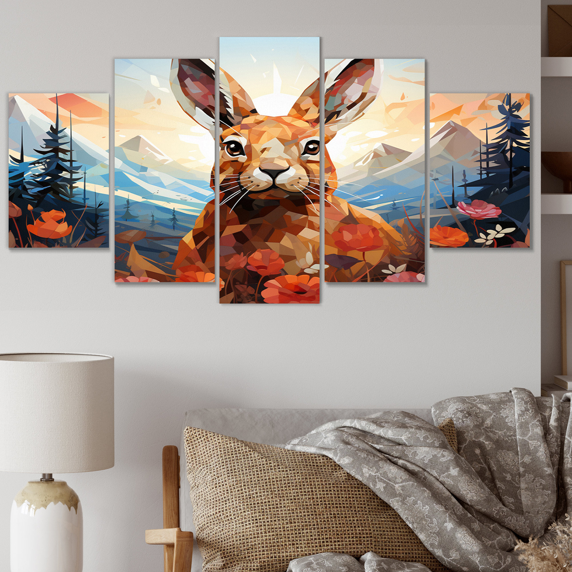 August Grove® Rabbit Energetic Hopper Geometric I - Animals Wall Art ...