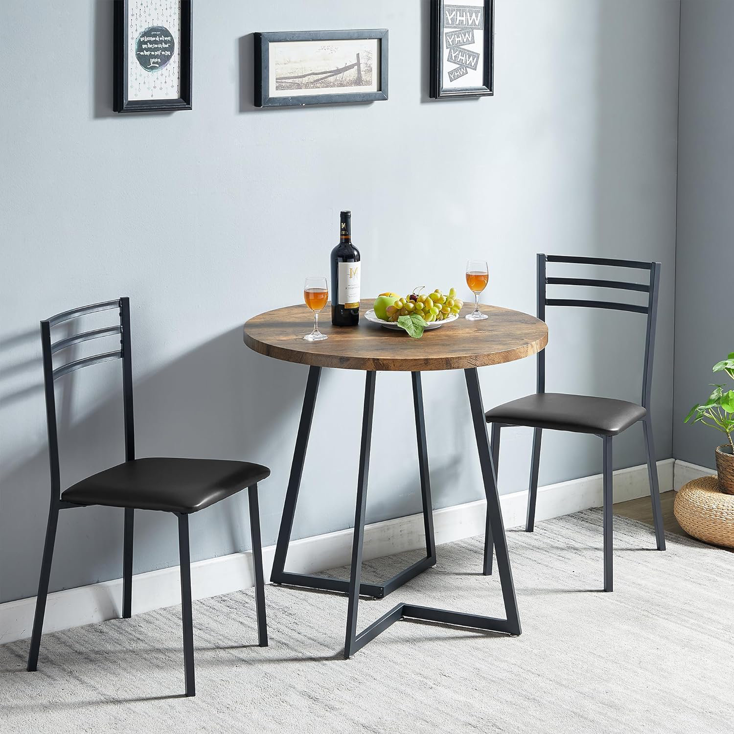Co-t Round Kitchen Table With 2 Upholstered Chairs, 3-Piece Wood ...