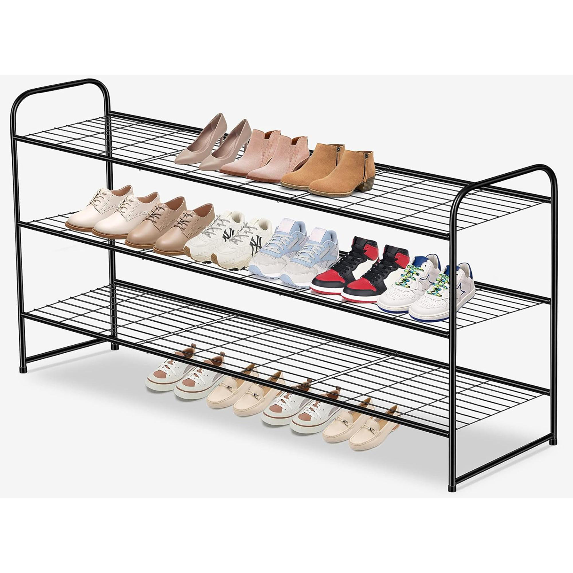 Latitude Run® Long 3 Tier Metal Shoe Rack For Closet Wide Stackable ...