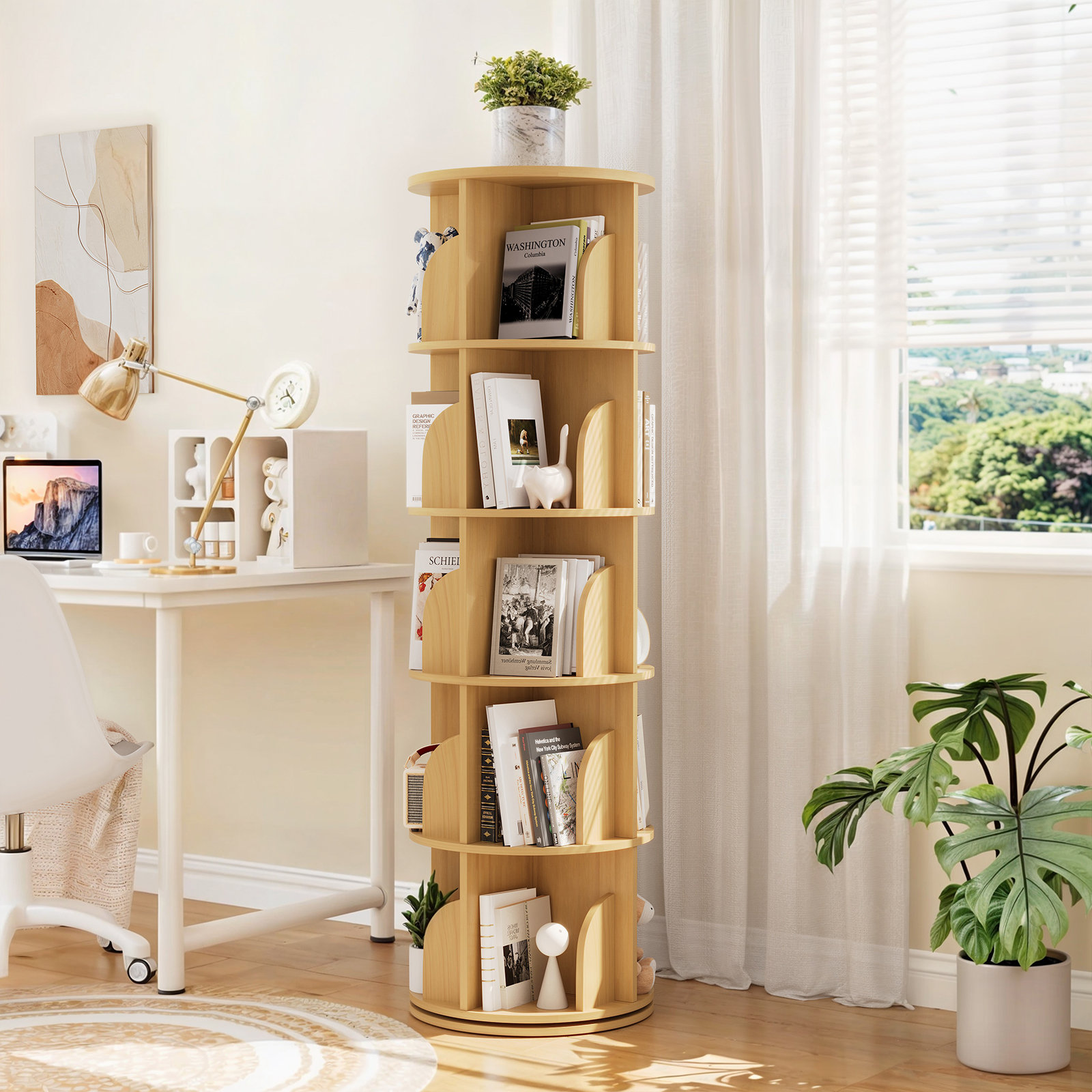 Ophelia & Co. 360° Rotating Corner Bookcase Round Display Bookshelf ...