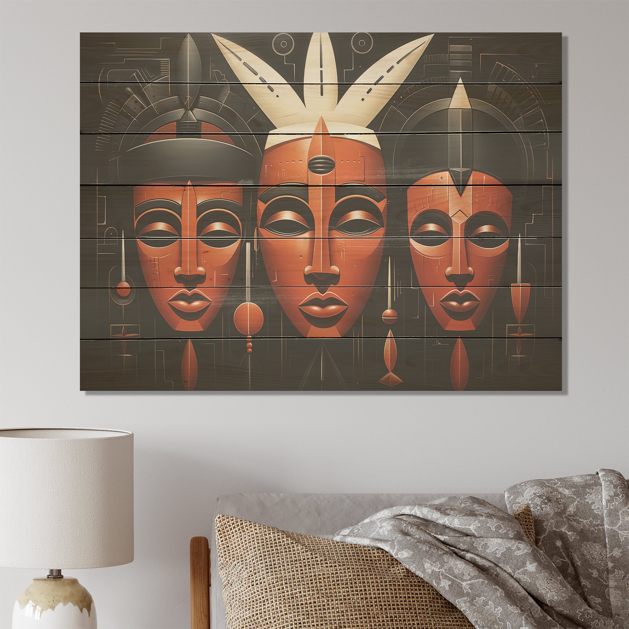 August Grove® Black And Orange African Kuba Patterns Mask - African ...