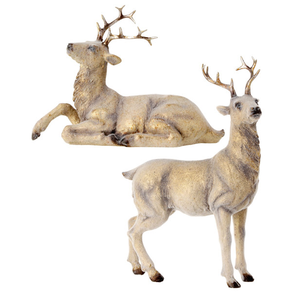 Regency International 7-12"Resin Flocked Deer Set of 2 | Wayfair