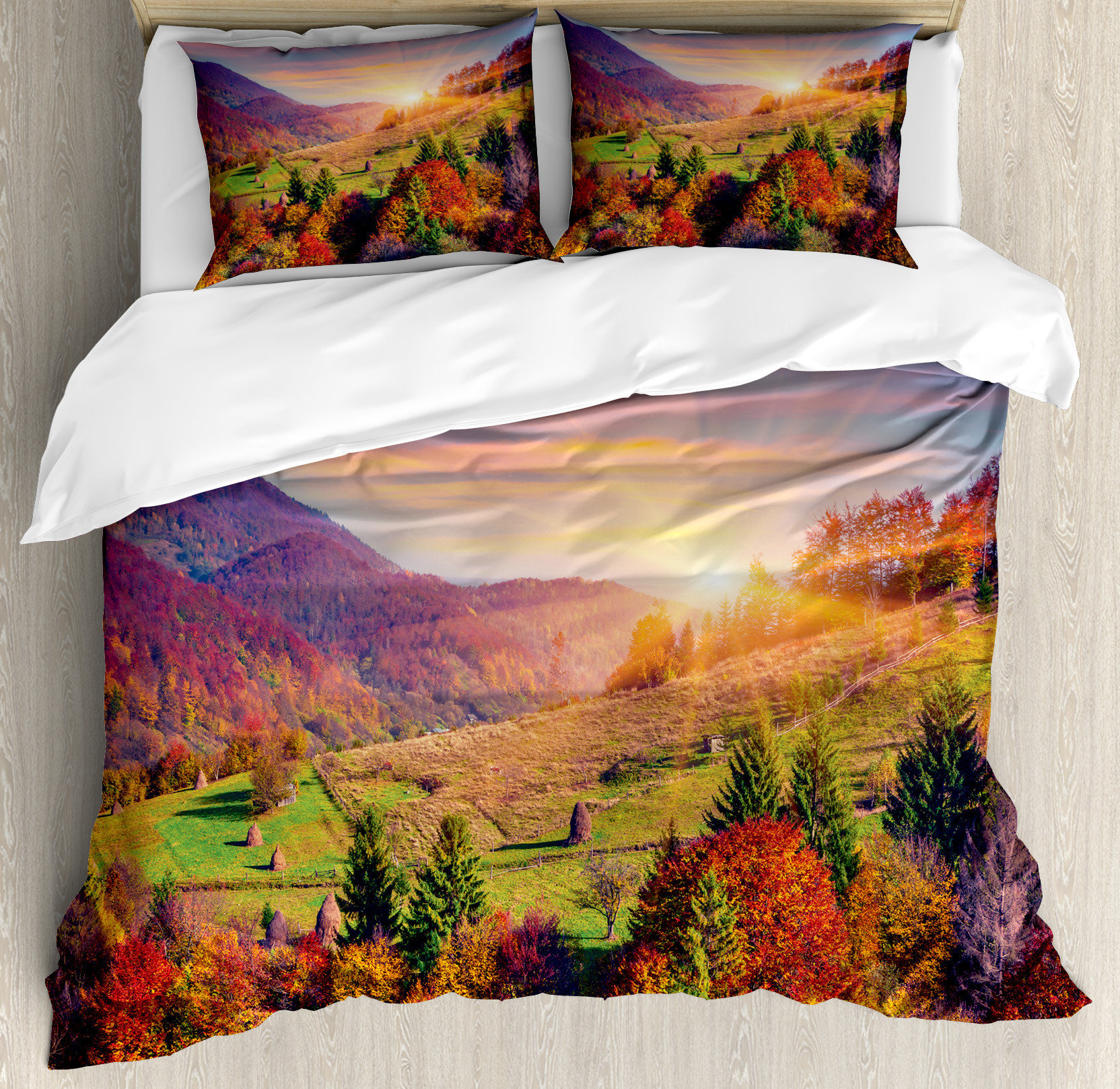 Ambesonne Autumn Duvet Cover Set, Morning in Mountain Tree, Calking ...