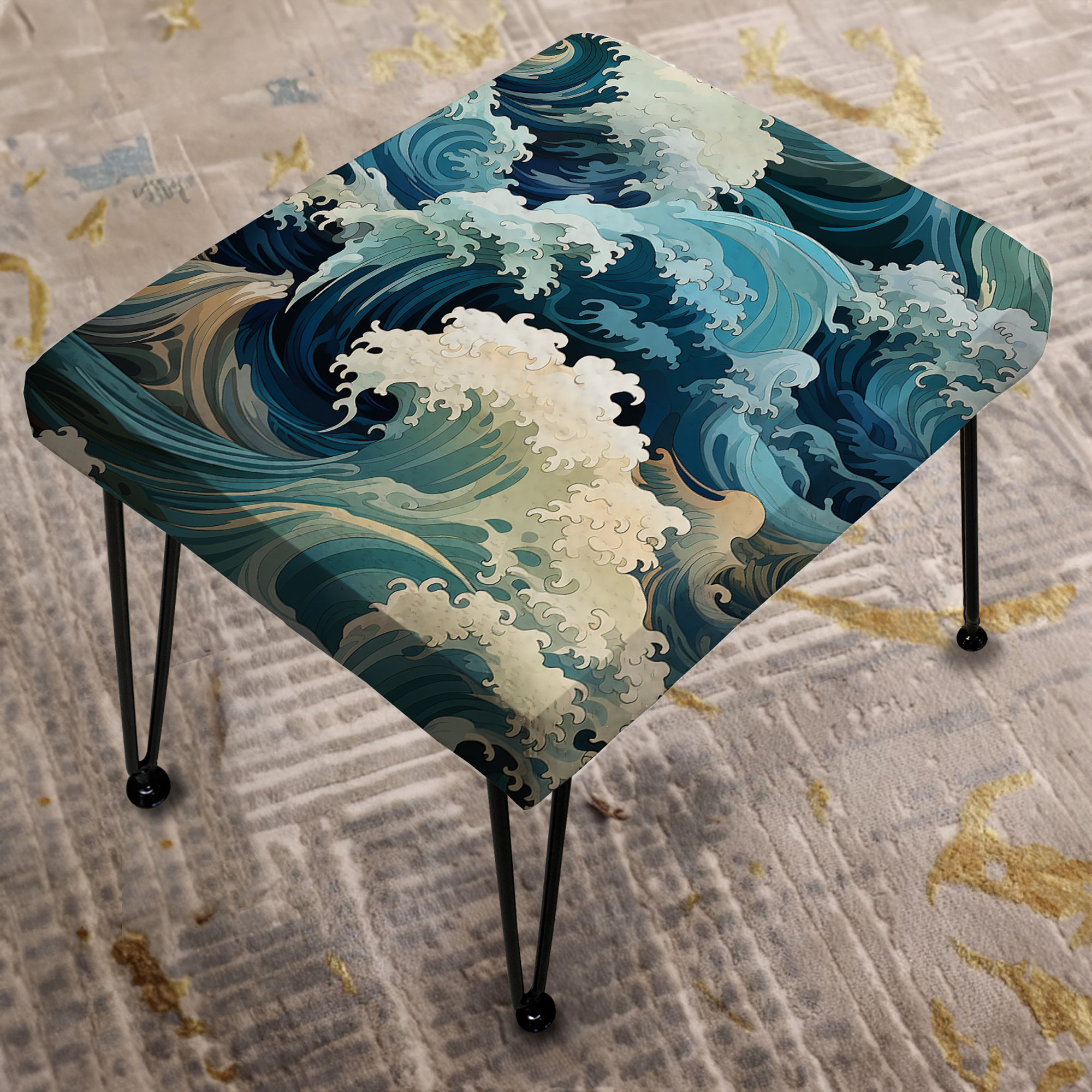 Design Art Hokusai Japan Waves Pattern - Coastal Rectangle Ottoman ...