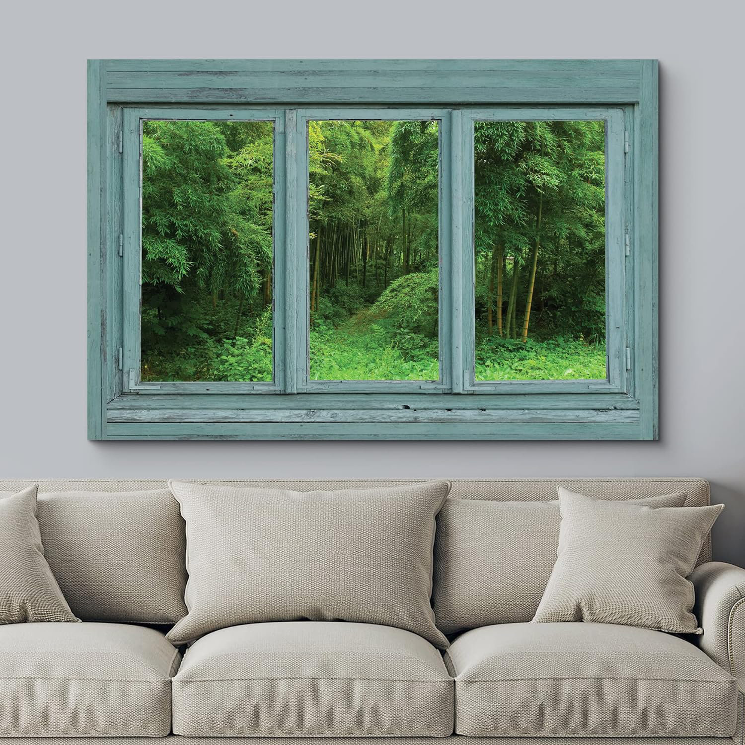 IDEA4WALL Window Scene "Vintage Teal Window Looking Out Into A Green ...