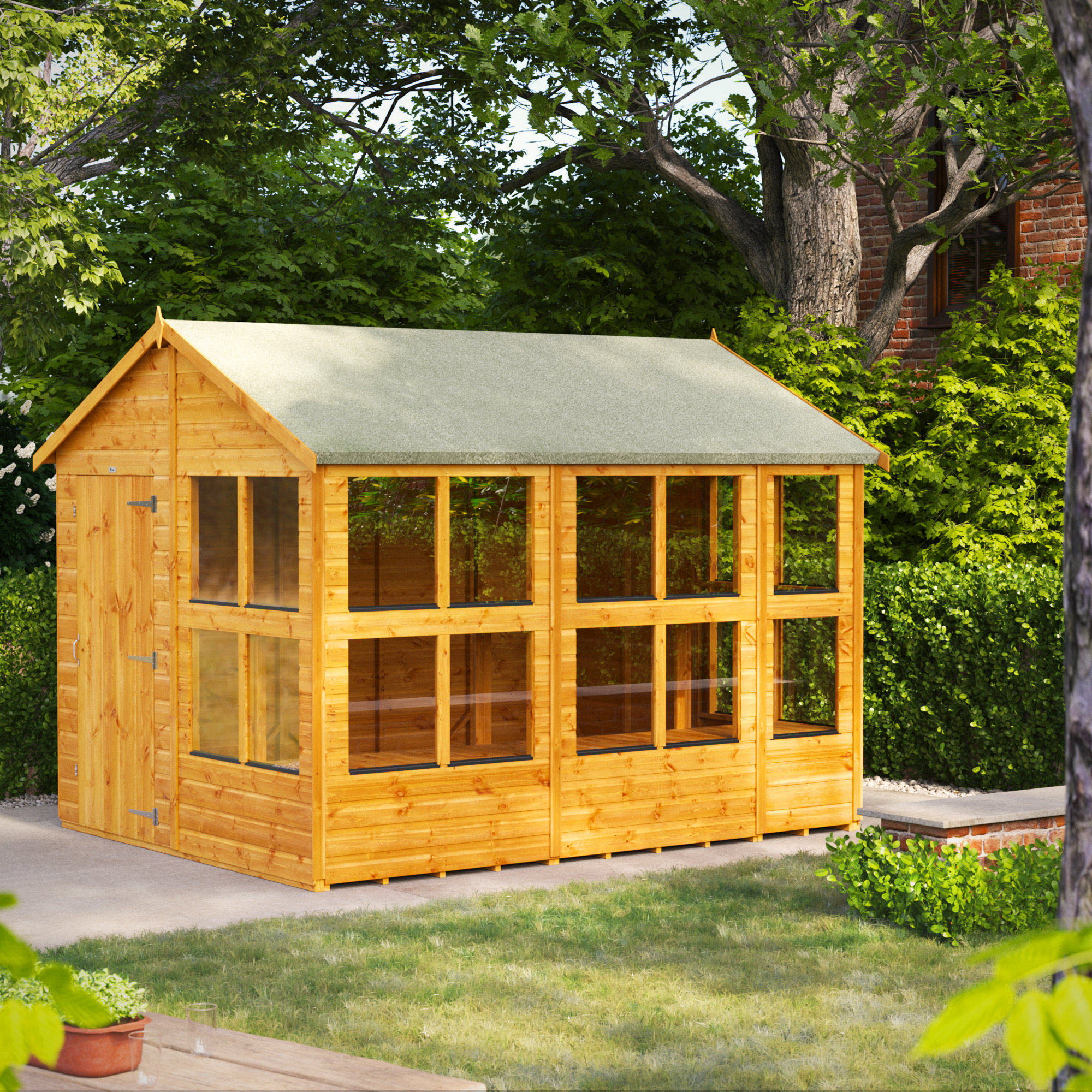 POWERSHEDS 8.5 ft. W x 10.7 ft. D Solid Wood Tongue & Groove Steep ...