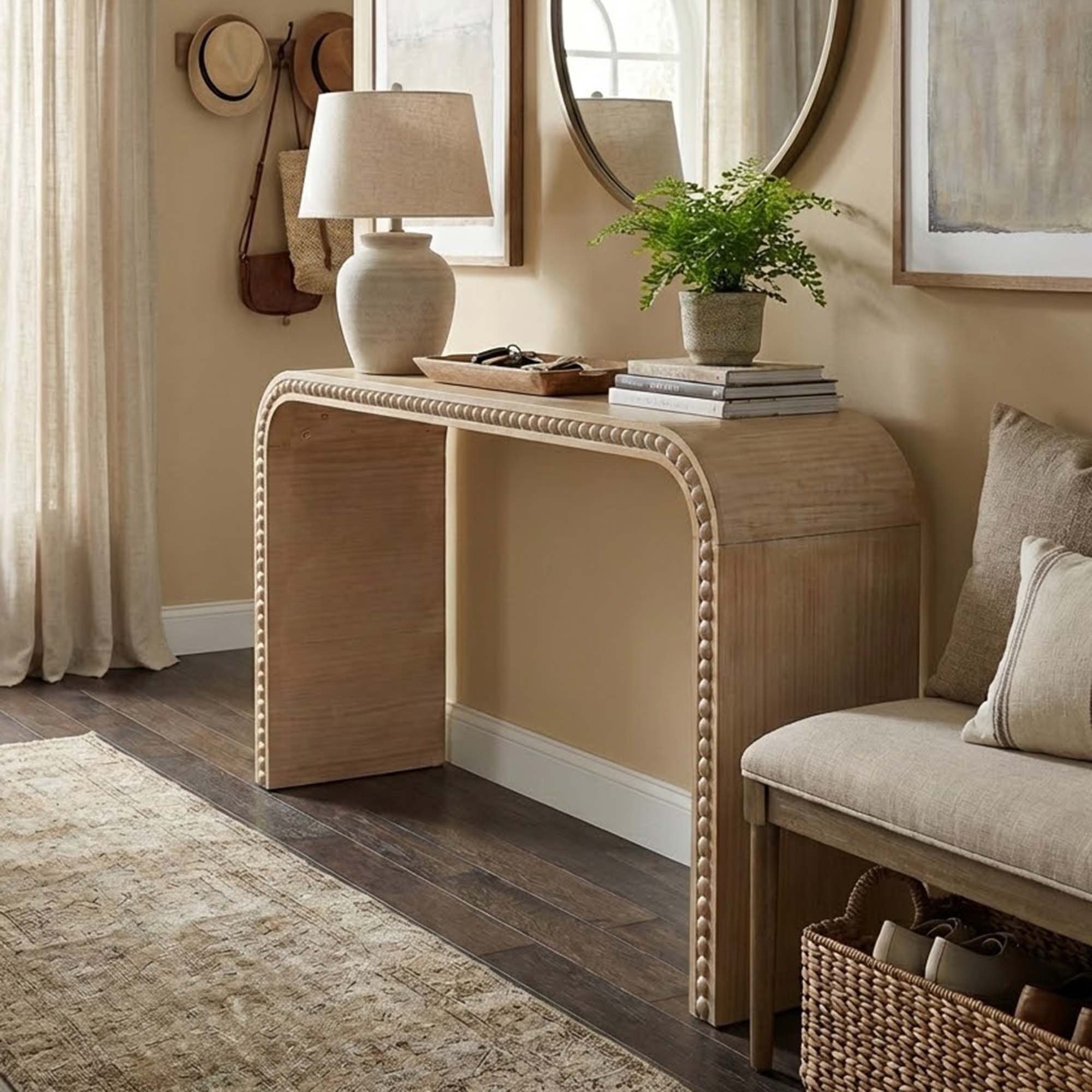 Latitude Run® Minimalist Curved Waterfall Console Table with Wood Bead ...