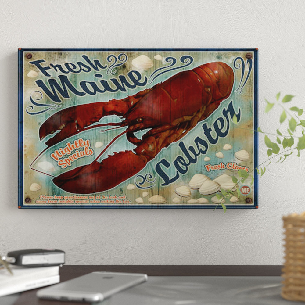 East Urban Home 'Fresh Maine Lobster Sign' by Old Red Truck Graphic Art ...