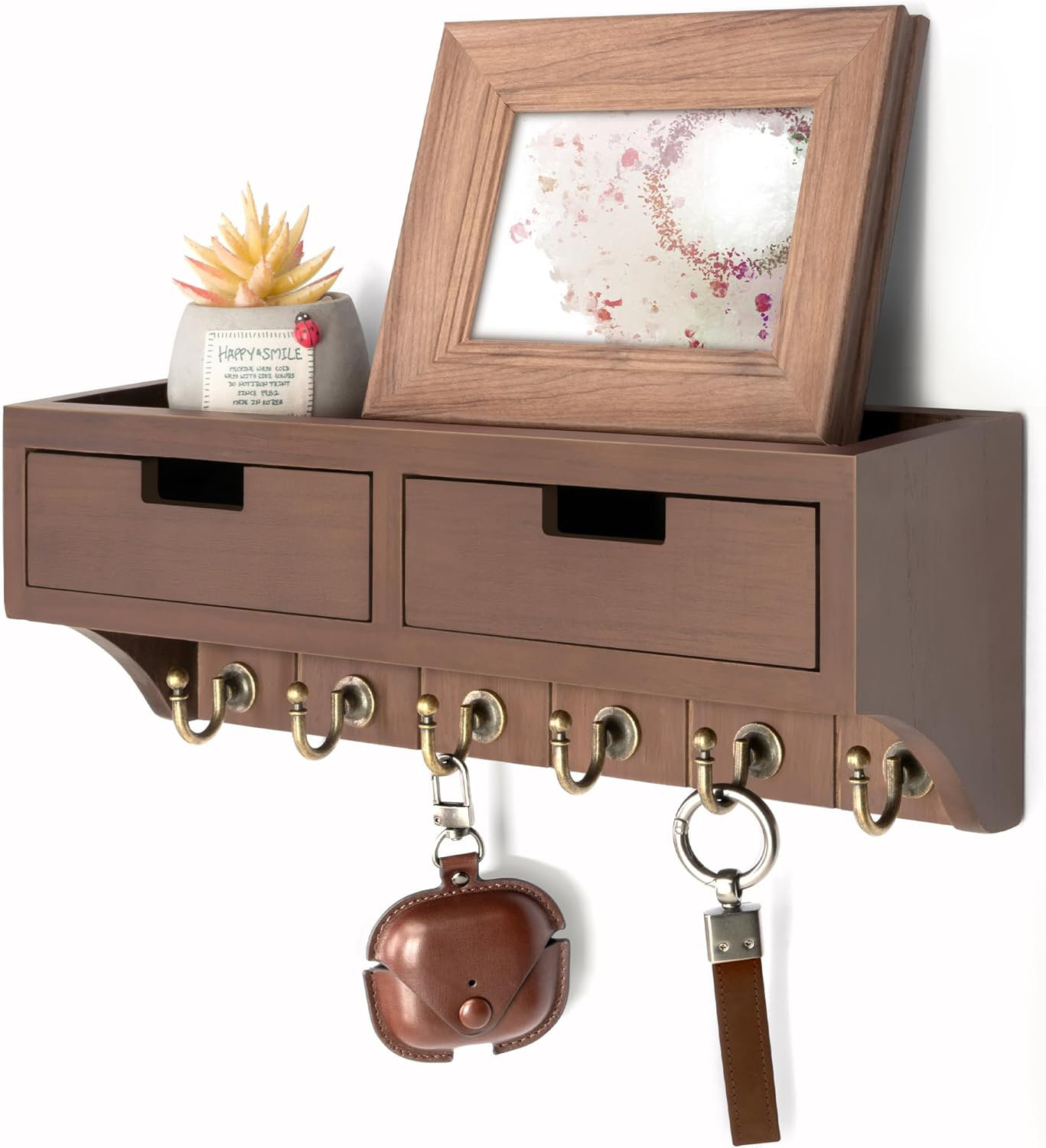 Latitude Run® Farmhouse Key Rack With 6 Key Hooks And Shelves | Wayfair