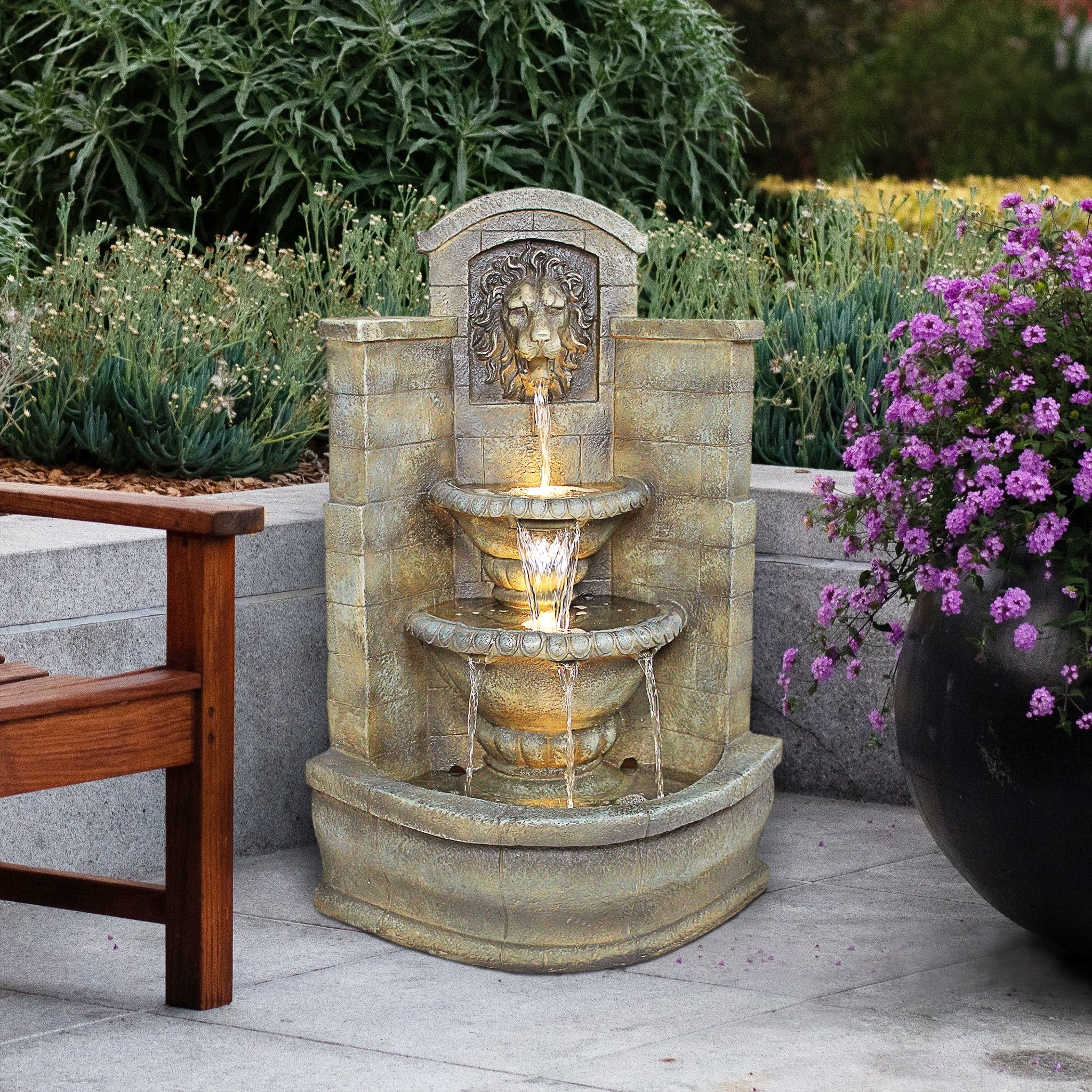 Astoria Grand Saint Remy Lion Corner Fountain with LED Lights & Reviews ...