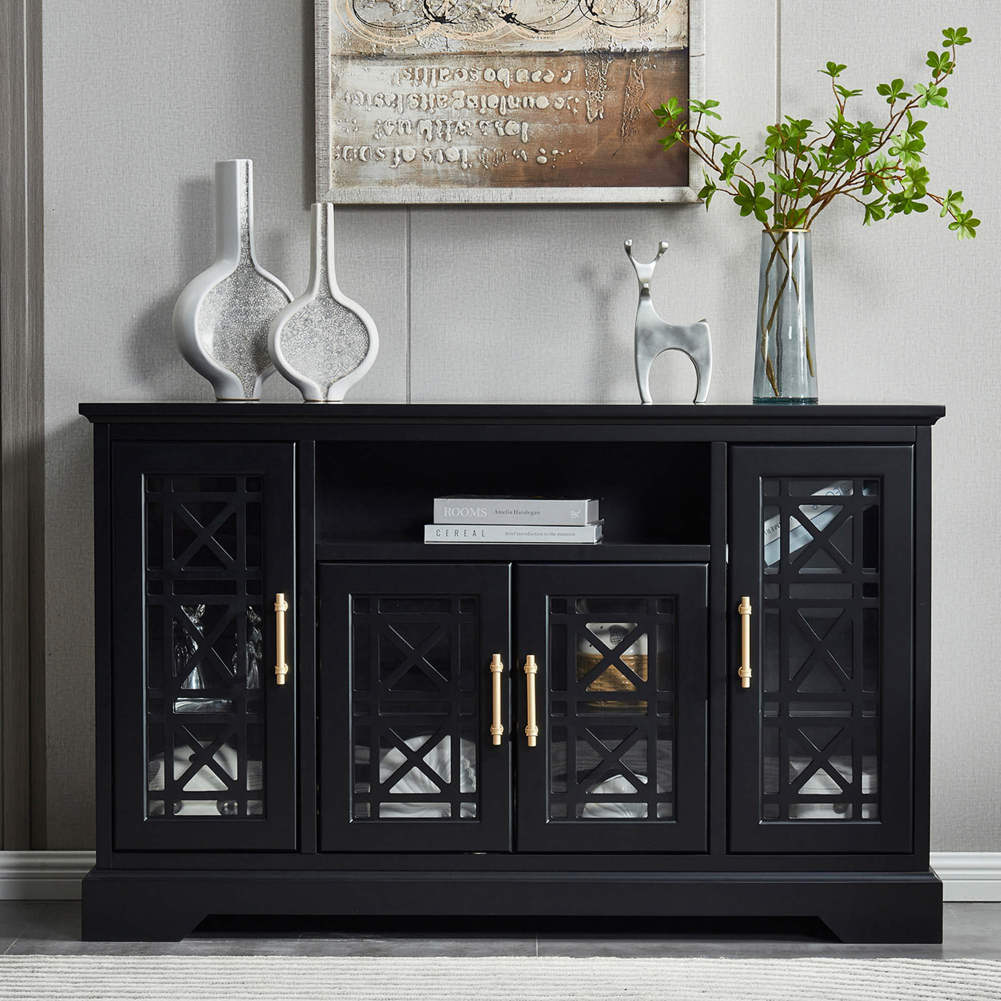 Ebern Designs Kulap Sideboard Buffet Table With 4 Doors And Adjustable Shelves | Wayfair
