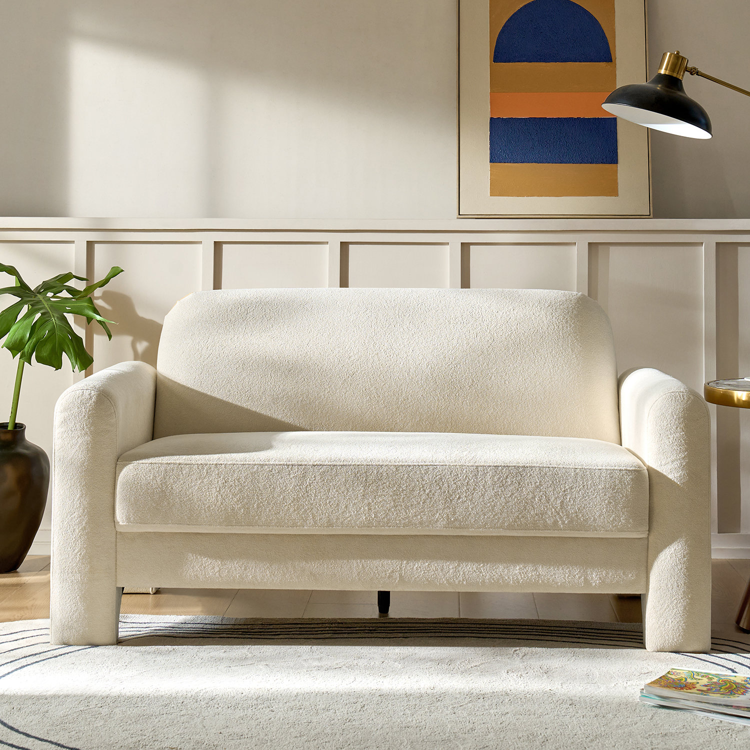 Ebern Designs Werts 59.5" Modern Curved Chenille Loveseat Sofa ...