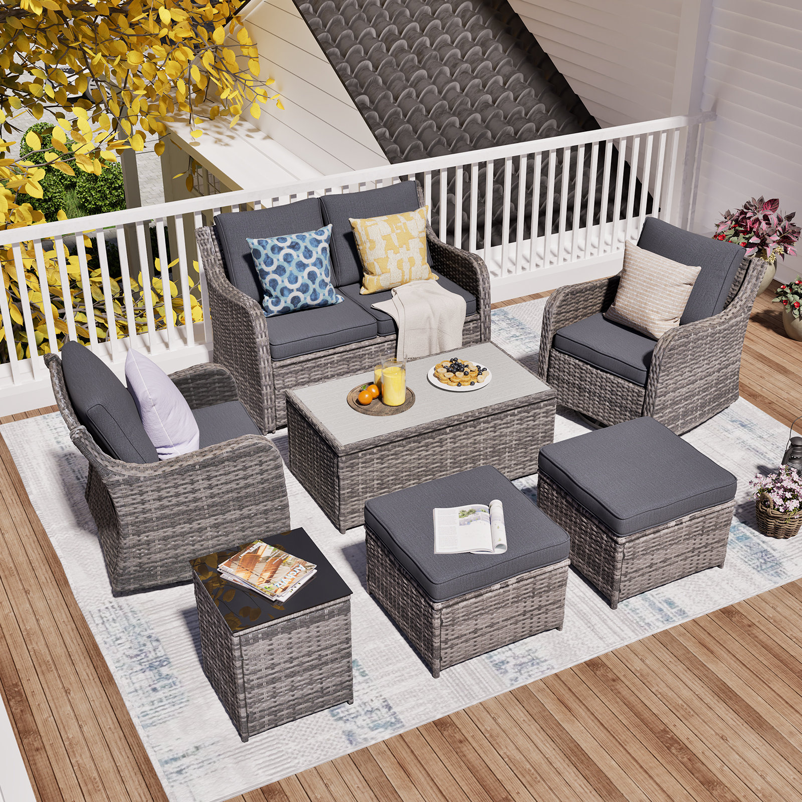 Lark Manor Ensemble de 7 meubles de patio pour l'extérieur, canapé en ...