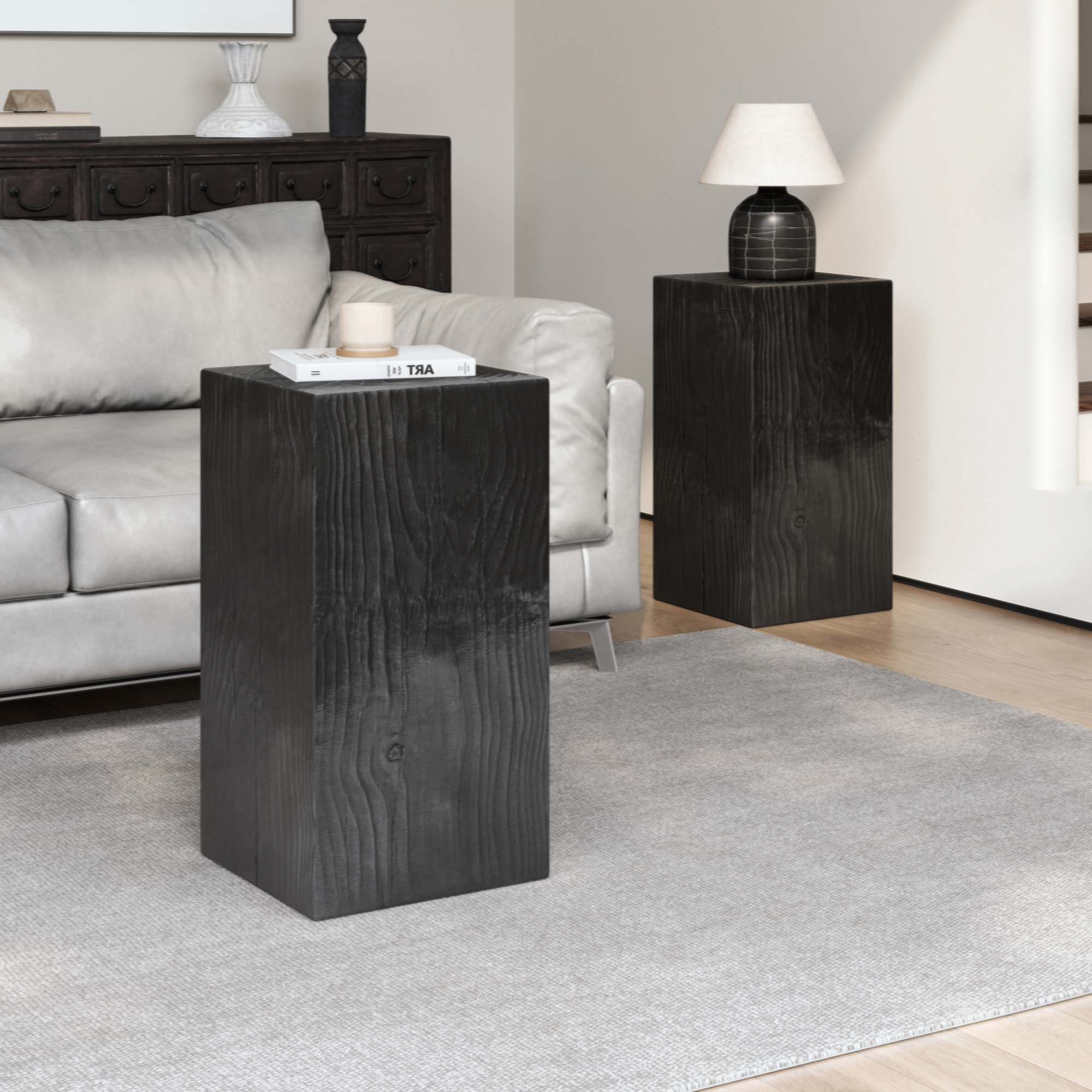 August Grove Wood-Look Square-Column MGO End Table,Wood-Like Distressed ...