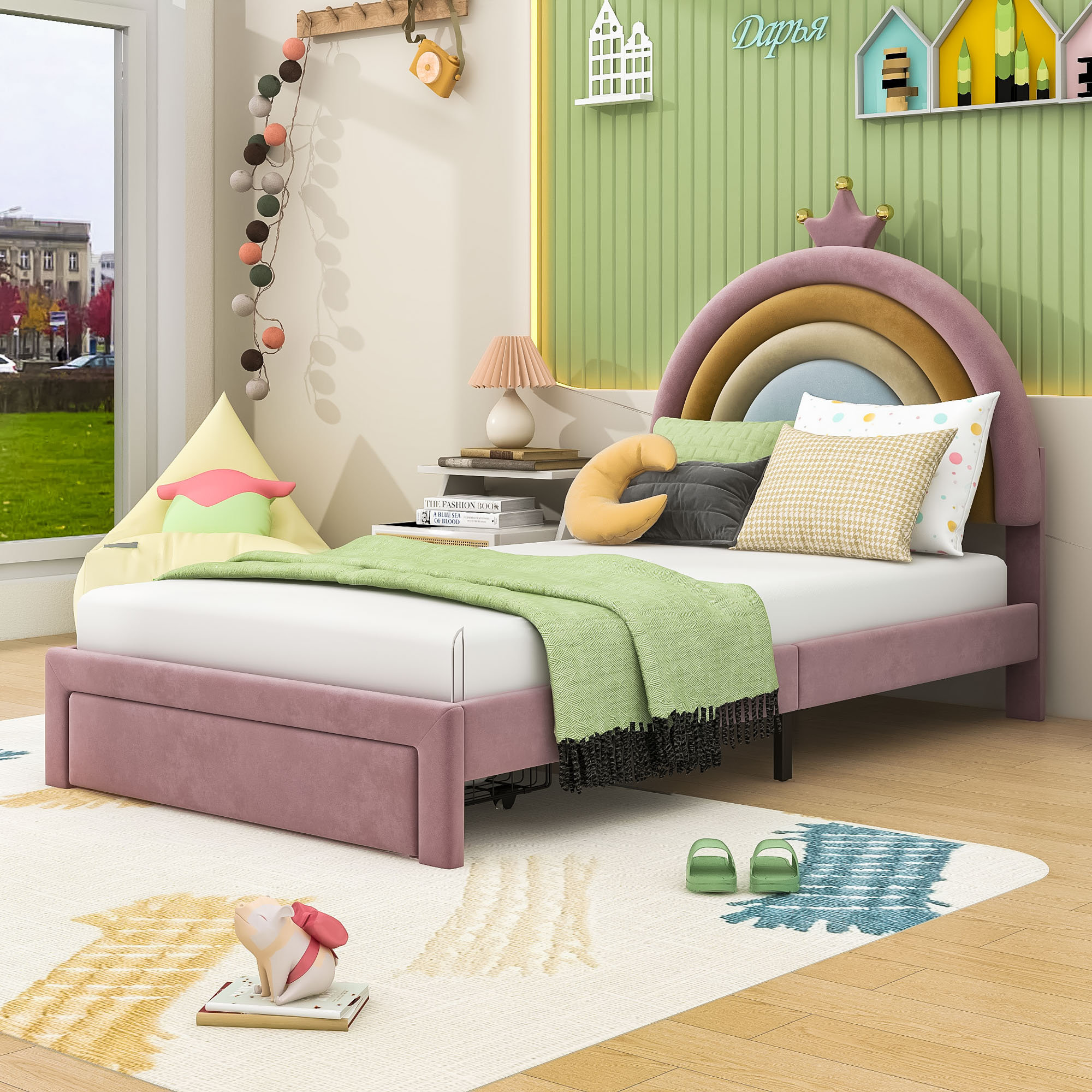 House of Hampton Makhari Upholstered Platform Bed with Rainbow Shaped ...