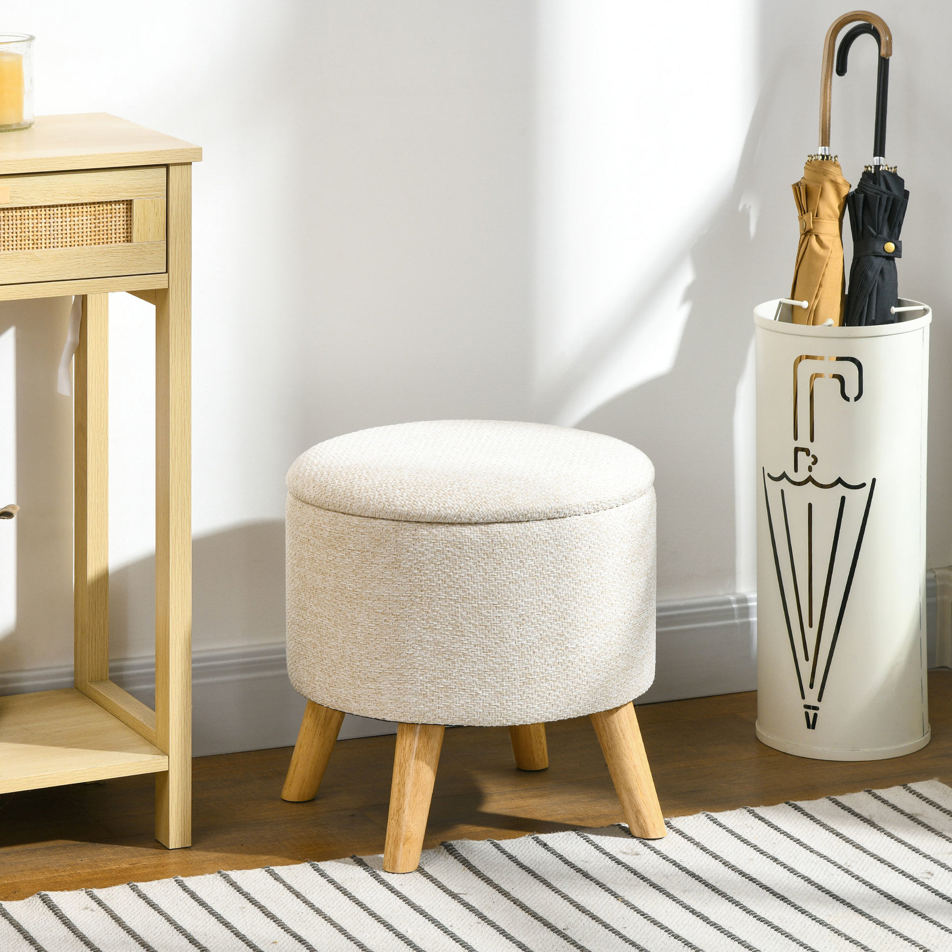Latitude Run® Round Storage In Cream White - Cushioned Seat For ...