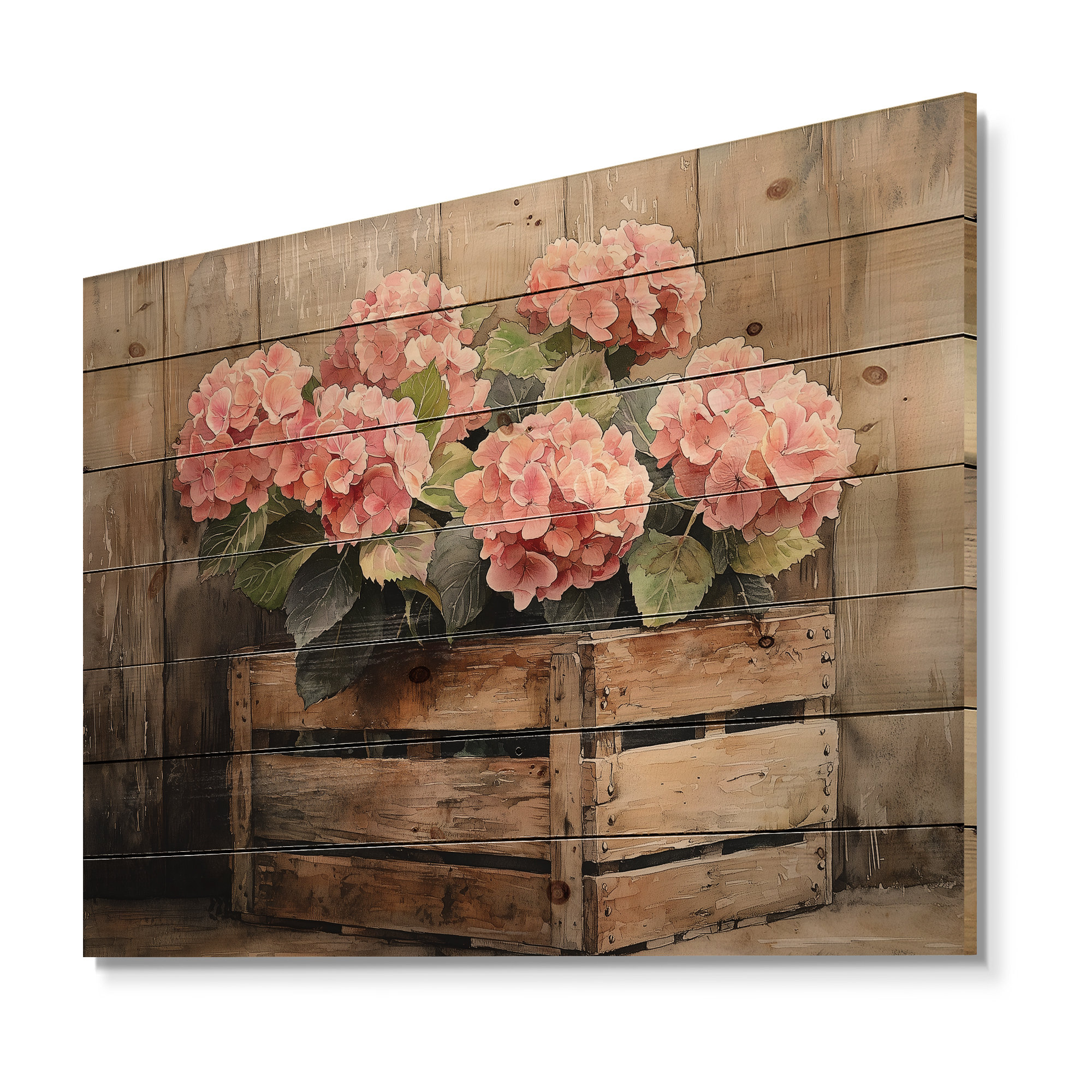 Ophelia & Co. Farmhouse Hydrangeas In A Wooden Crate I - Hydrangea Wood ...