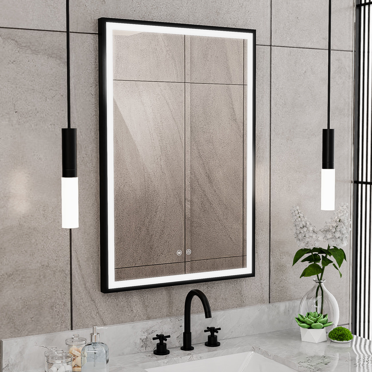DreamLine Brilliance 36 in. H x 24 in. W Rectangular Light-up Mirror ...