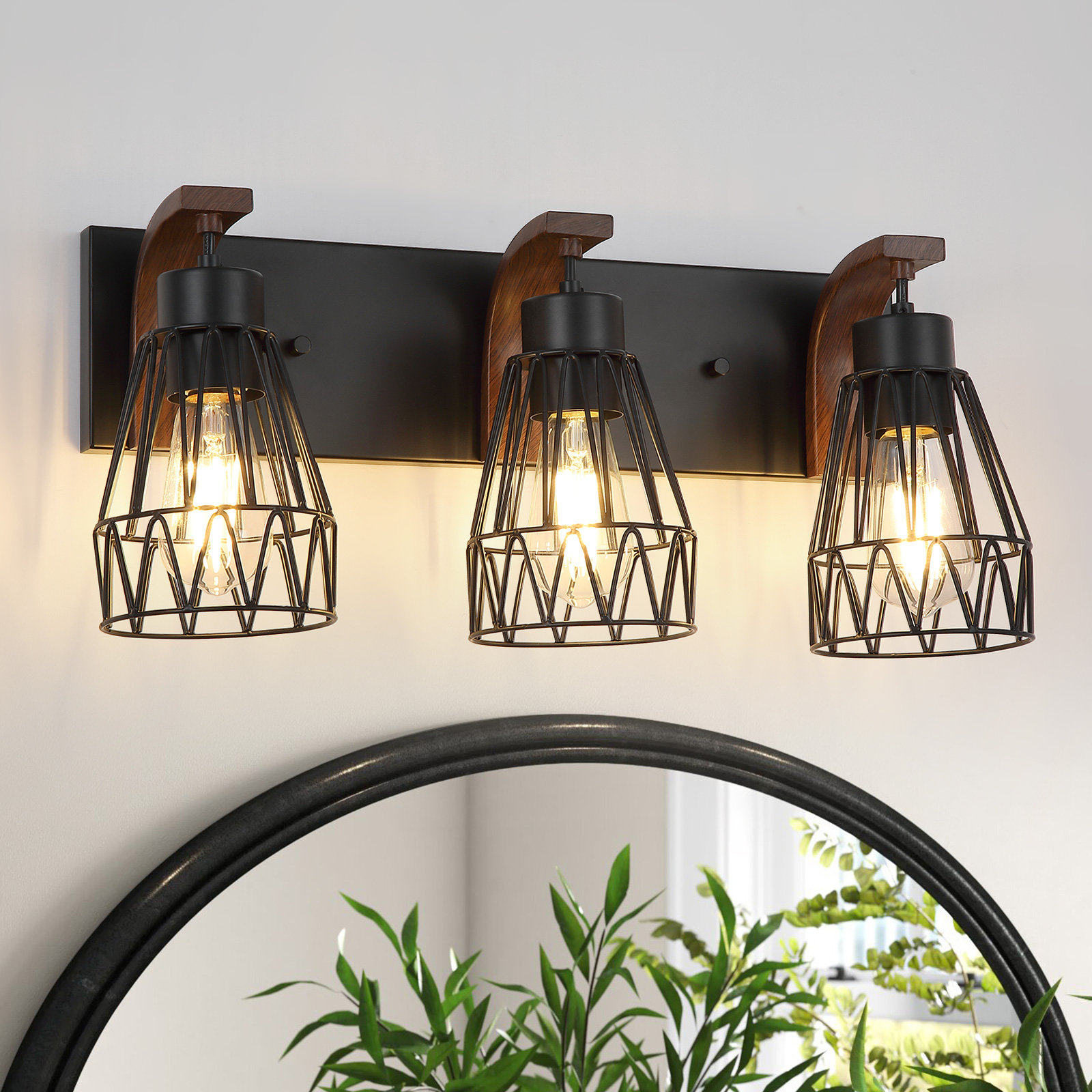 17 Stories Farmhouse Industrial Vanity Light – Wire Cage Shade & Black ...
