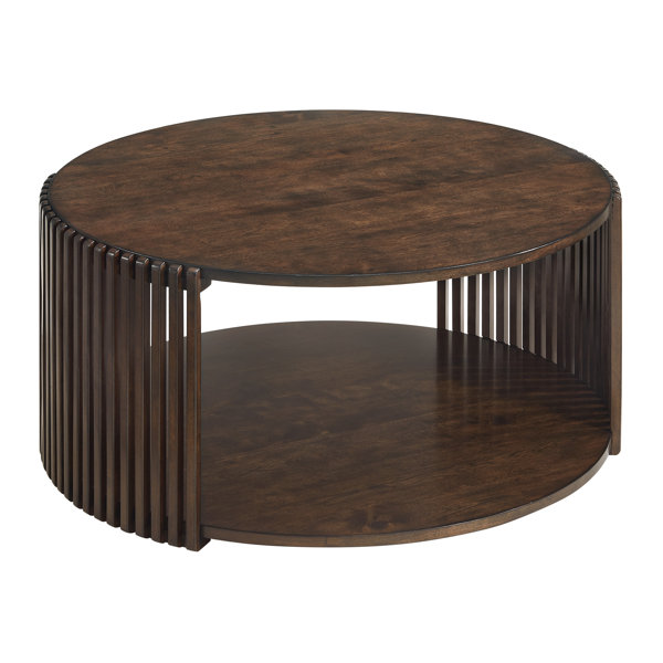 George Oliver Estie Round Wood Slatted Coffee Table With Open Shelf ...