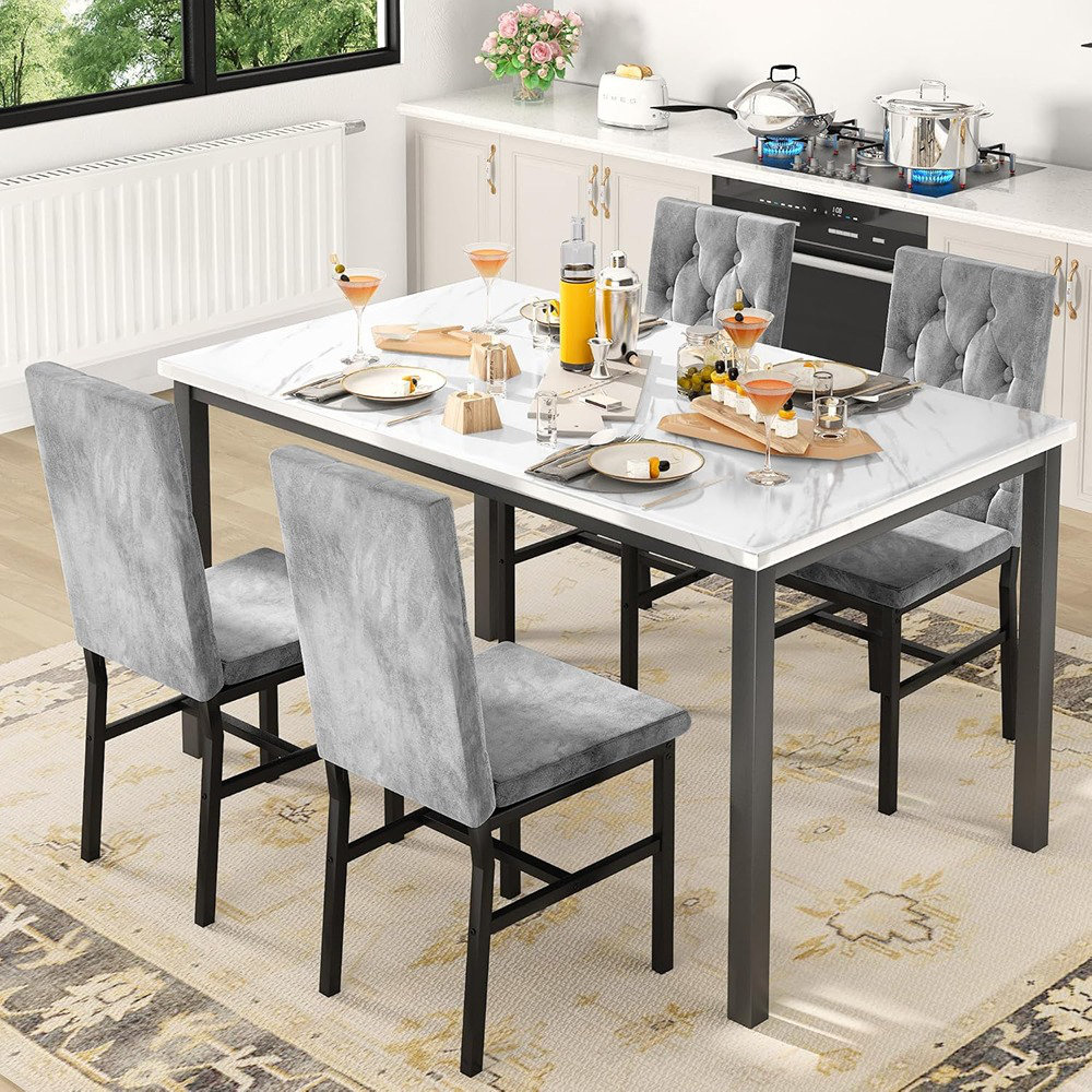 Brayden Studio® Dining Table Set For 4, Faux Marble Small Kitchen Table ...