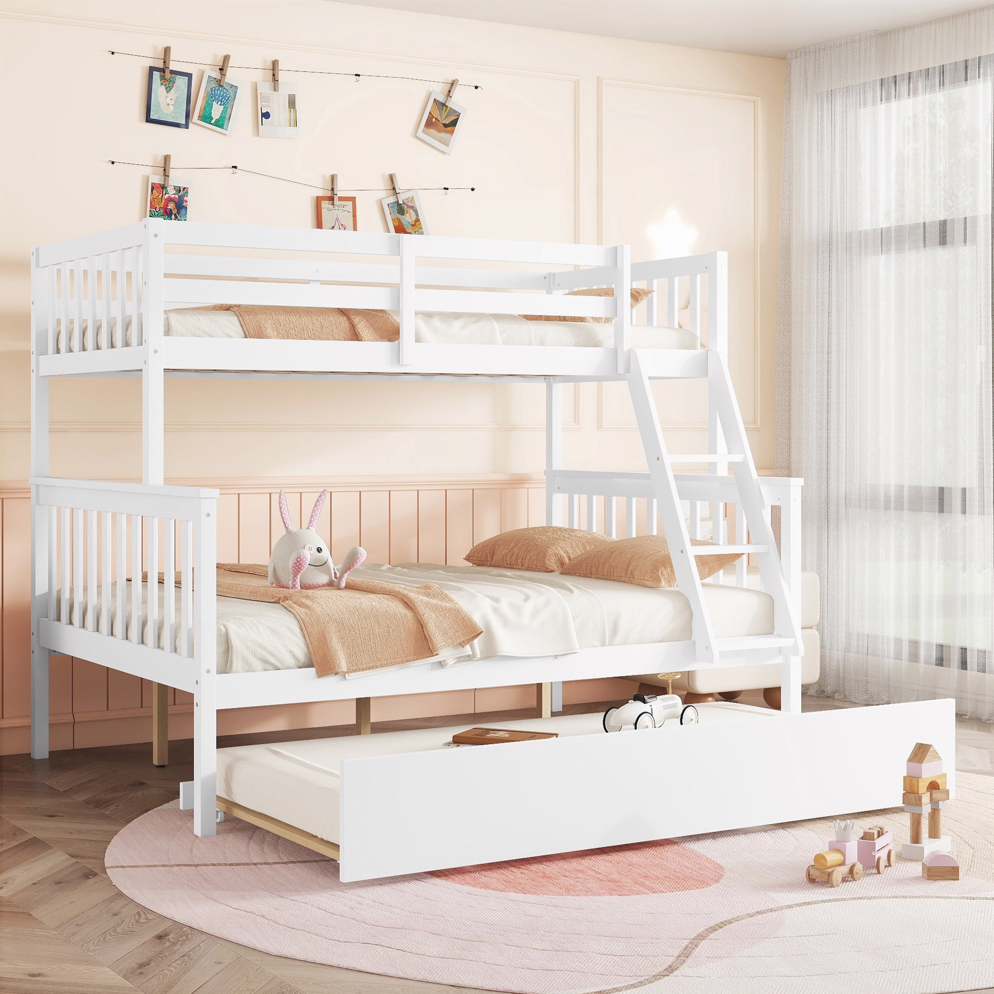 Harriet Bee Twin Over Full Wooden Bed with Trundle | Wayfair