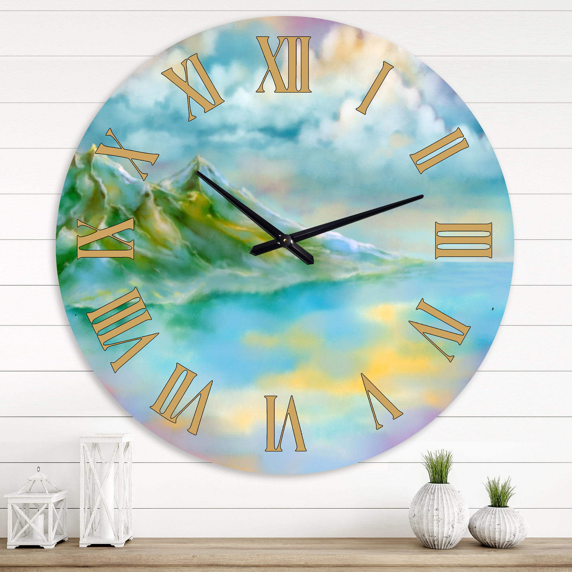 East Urban Home Fantasy Turquoise Landscape With Ocean Clouds and Hills ...