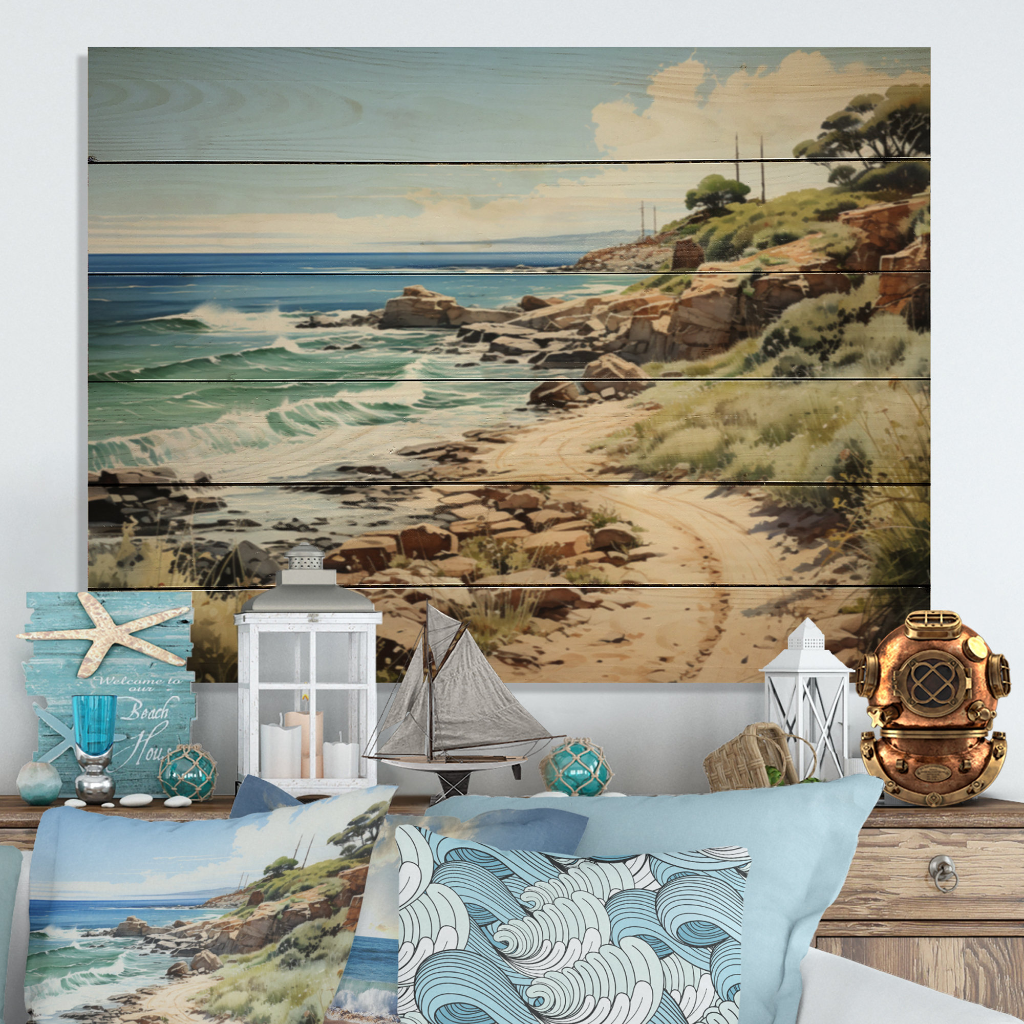 Dovecove Marcucci Rocky Beach Coastal Pathway On Wood Print - Wayfair ...