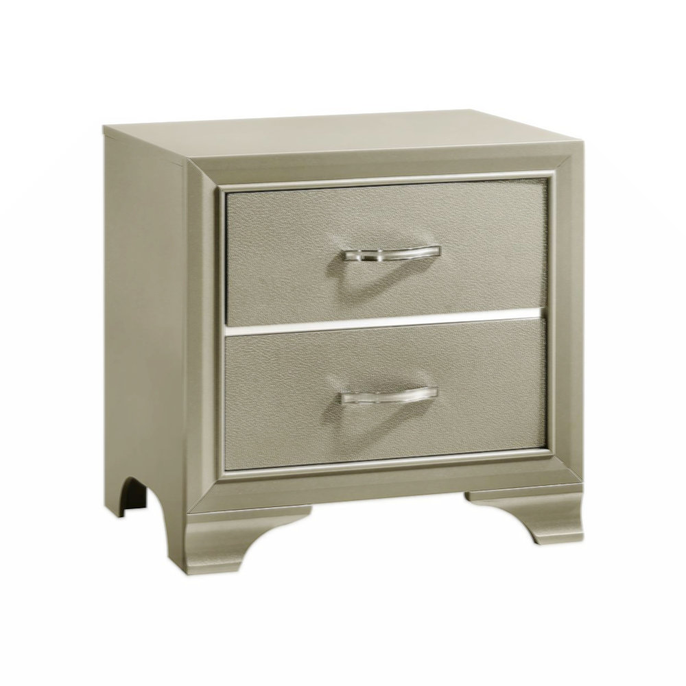 Mercer41 Chic Champagne Nightstand With Two Drawers And Glamorous ...