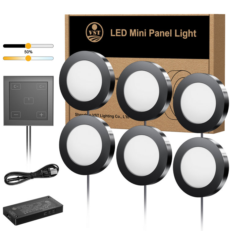 VST 6 Pack 3000K to 6000K Plug in Mini Puck Light with Wired Dimmer 12V ...