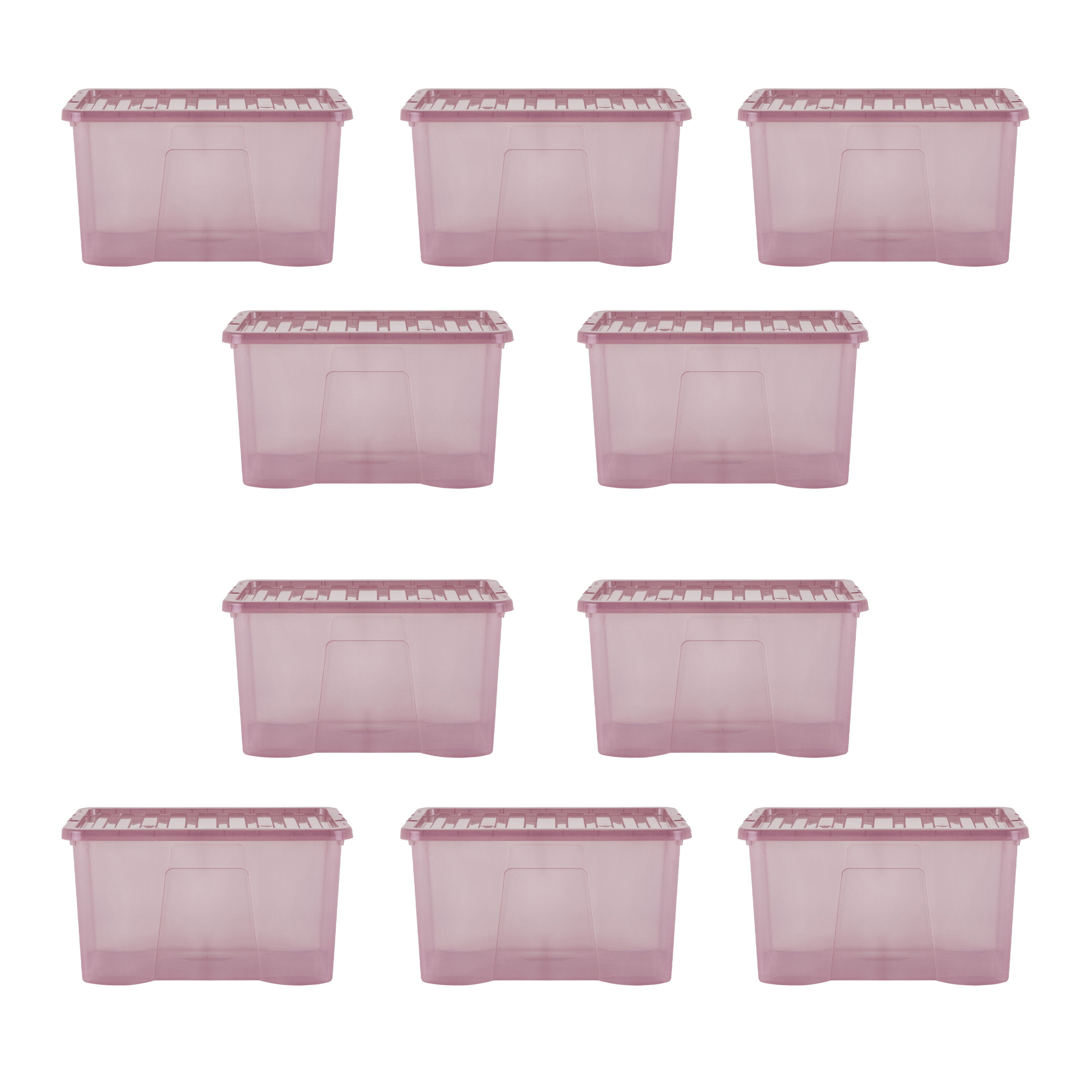 Wham Crystal 60L Plastic Storage Box Pack of 10 Tint Dusky Orchid ...
