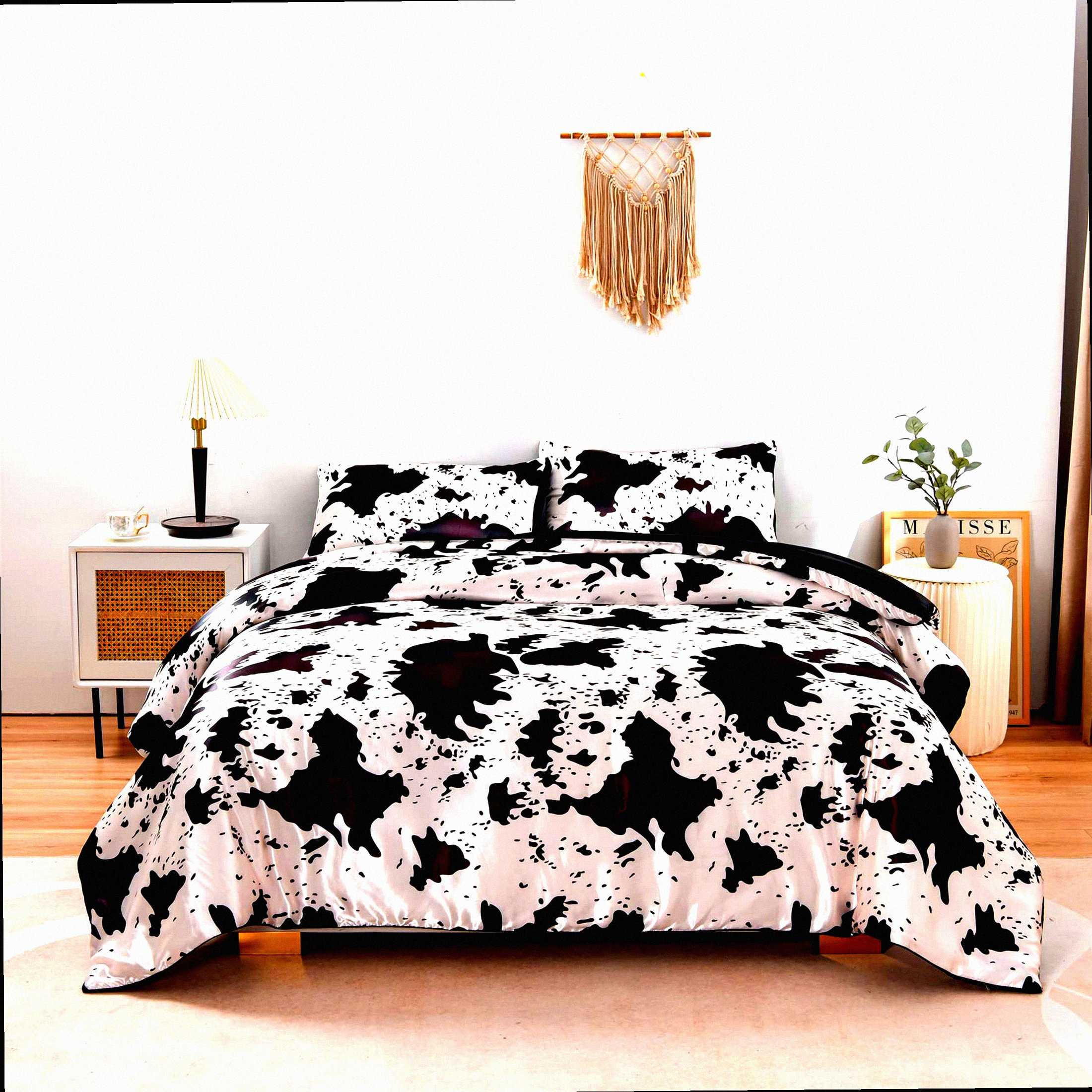 East Urban Home Silky Brown Cow Print Comforter Set - Luxury Silk-Like ...